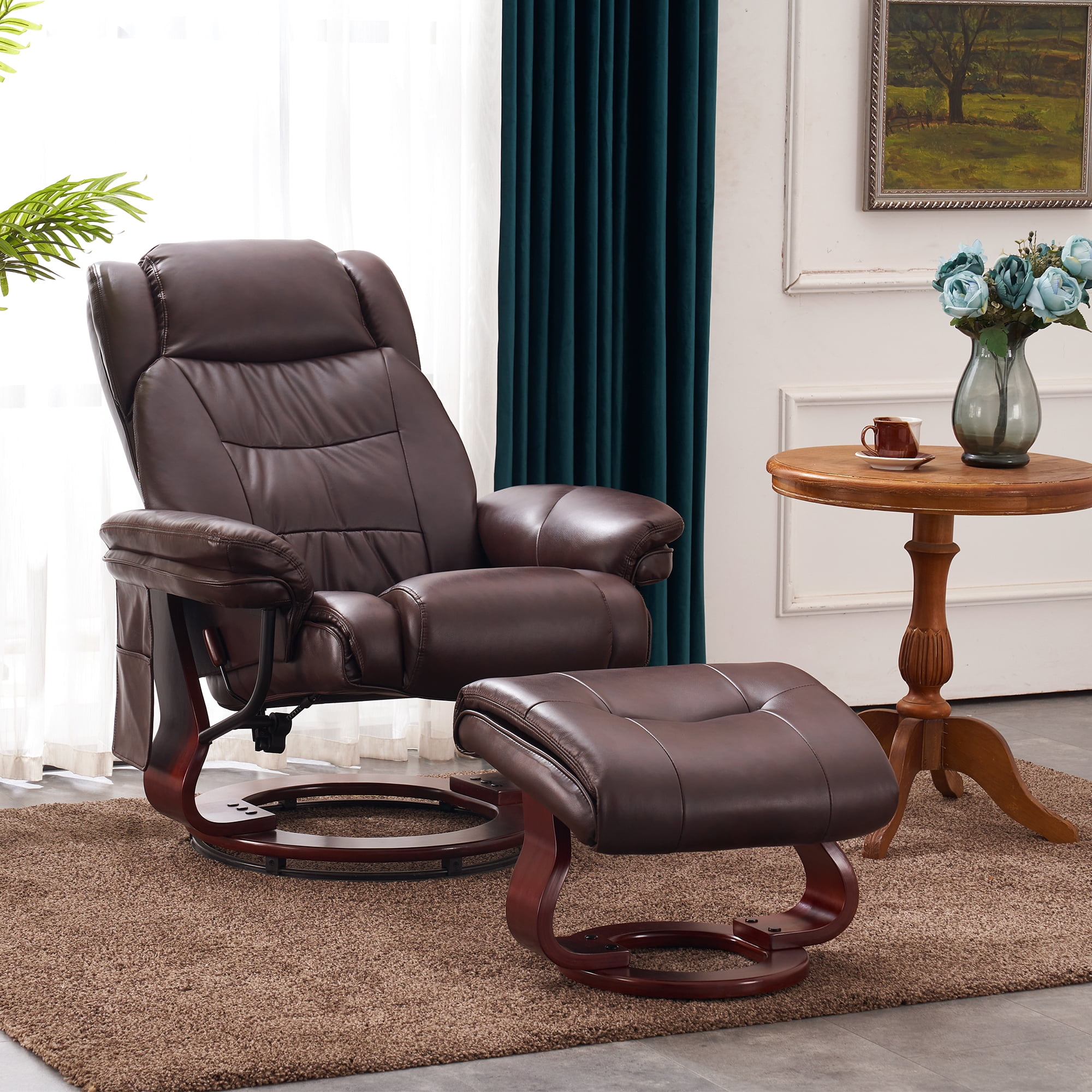 MCombo Swivel Recliners with Ottoman, Vibration Massage TV Chairs, Faux ...