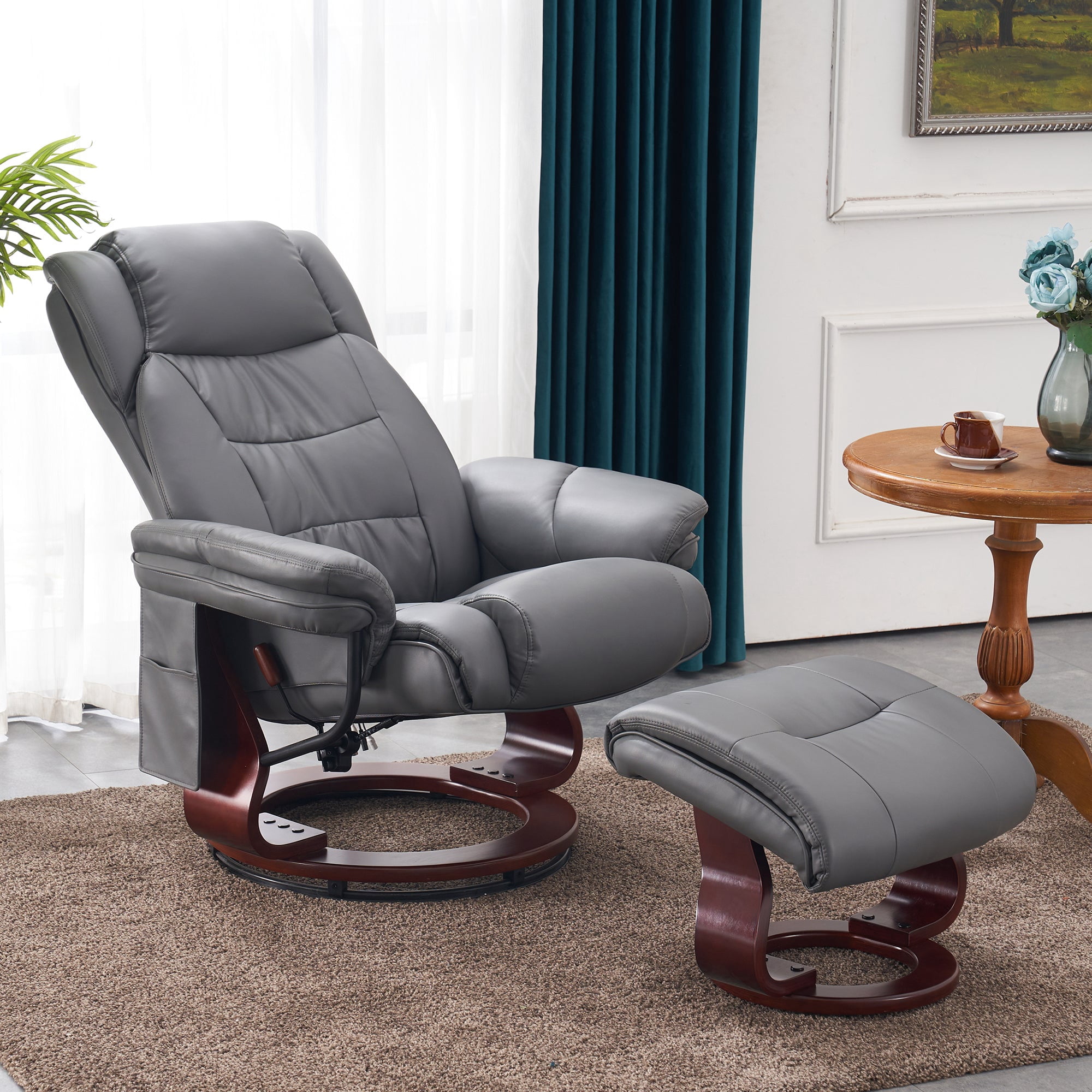 MCombo Swivel Recliners with Ottoman, Vibration Massage TV Chairs, Faux ...