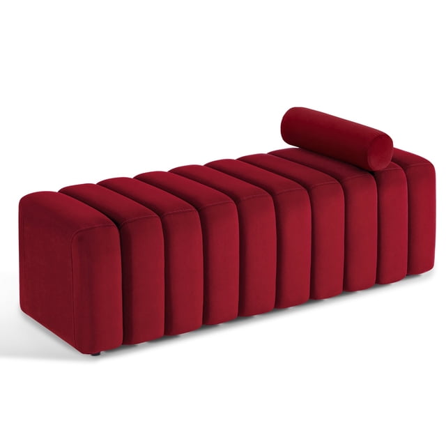 MCombo 54.5'' Red Velvet Ottoman Bench for Office Seating, Waiting Room ...