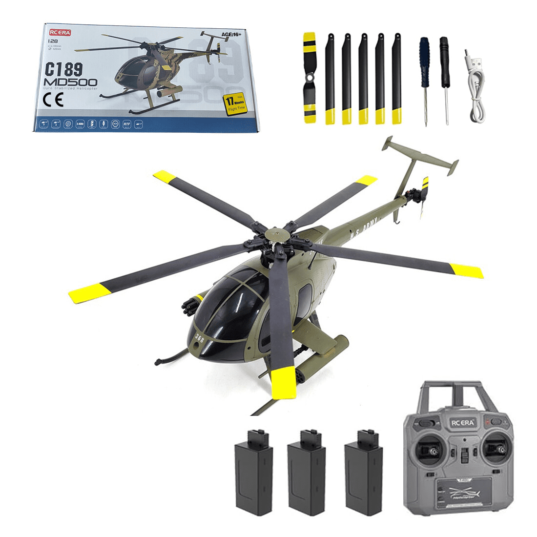 MD500 C189 RC Helicopter, 1/28 Scale 2.4G 4CH Single-Rotor RTF US ...