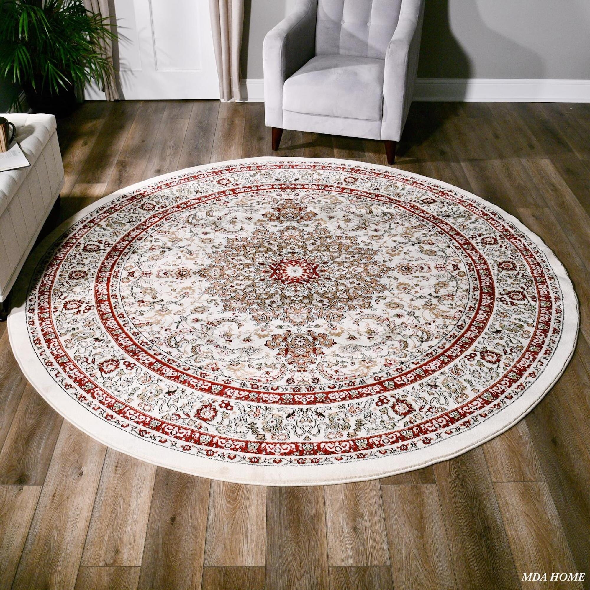 MDA Home Hollywood Medallion Area Rug in Red/Ivory - 5'2'' Round ...