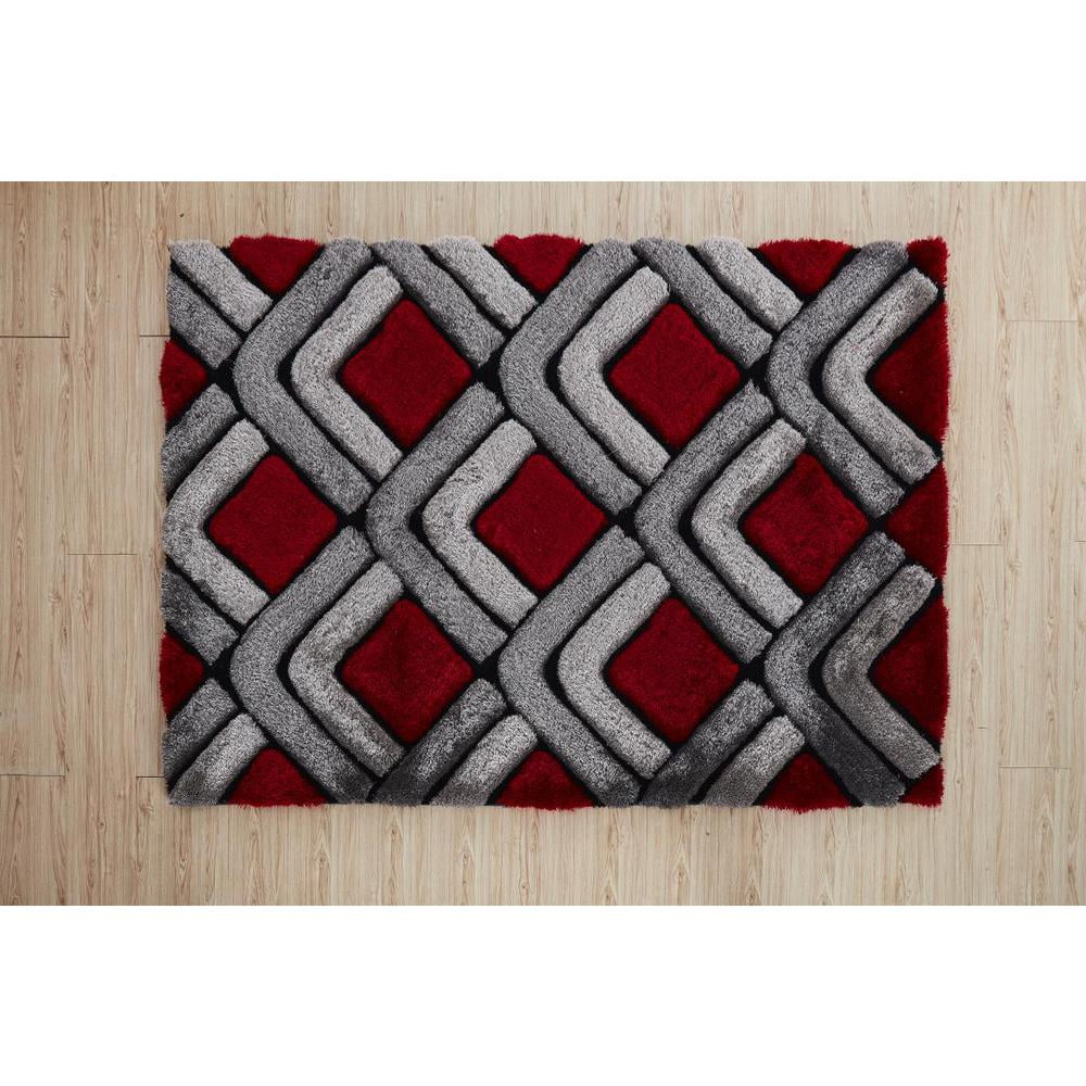 MDA Home Mateos Shag Contemporary Gray/Red Polyester Area Rug - 5' X 7 ...