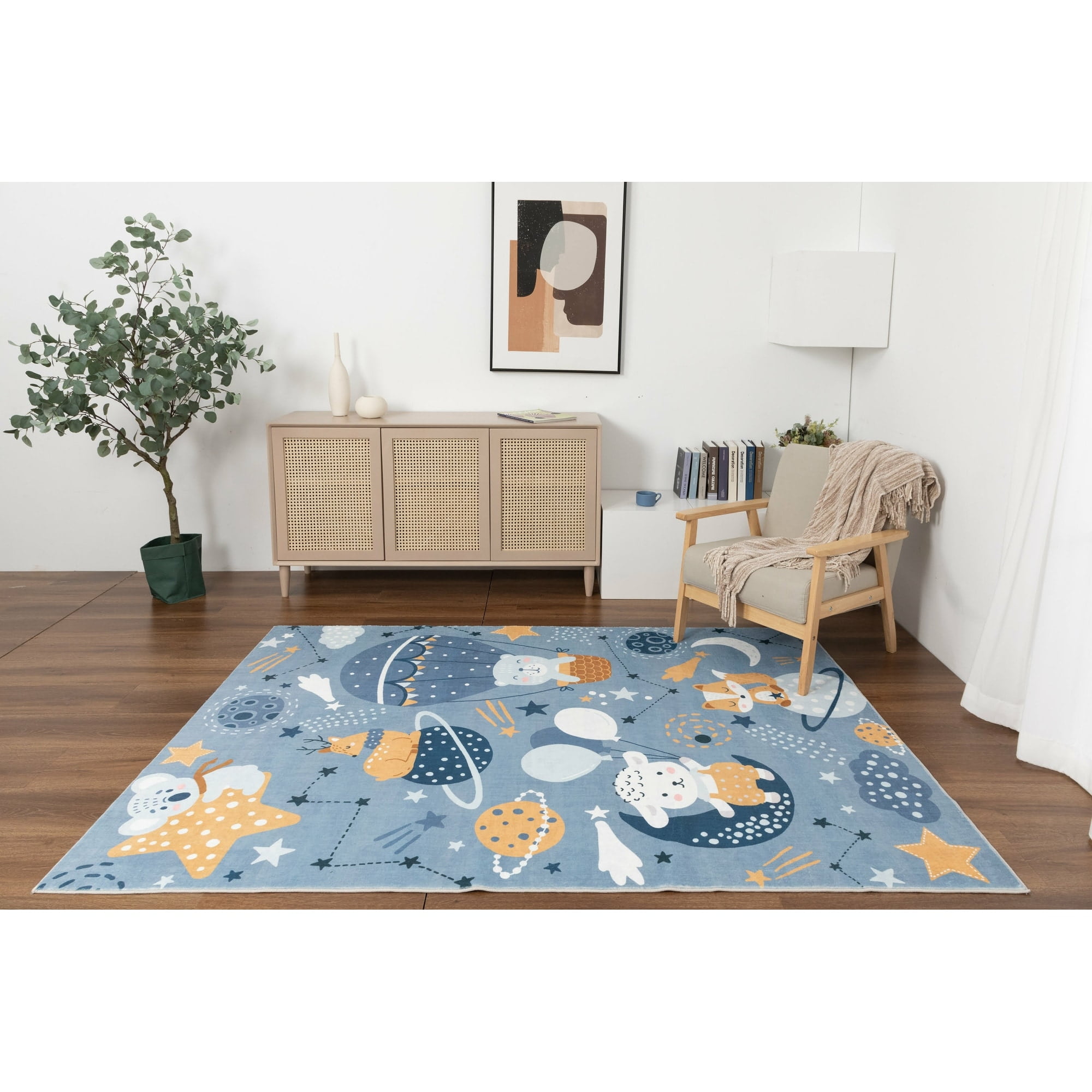 MDA Rug Imports Kids Collection Stars, Planets, & Cheerful Animals Navy ...