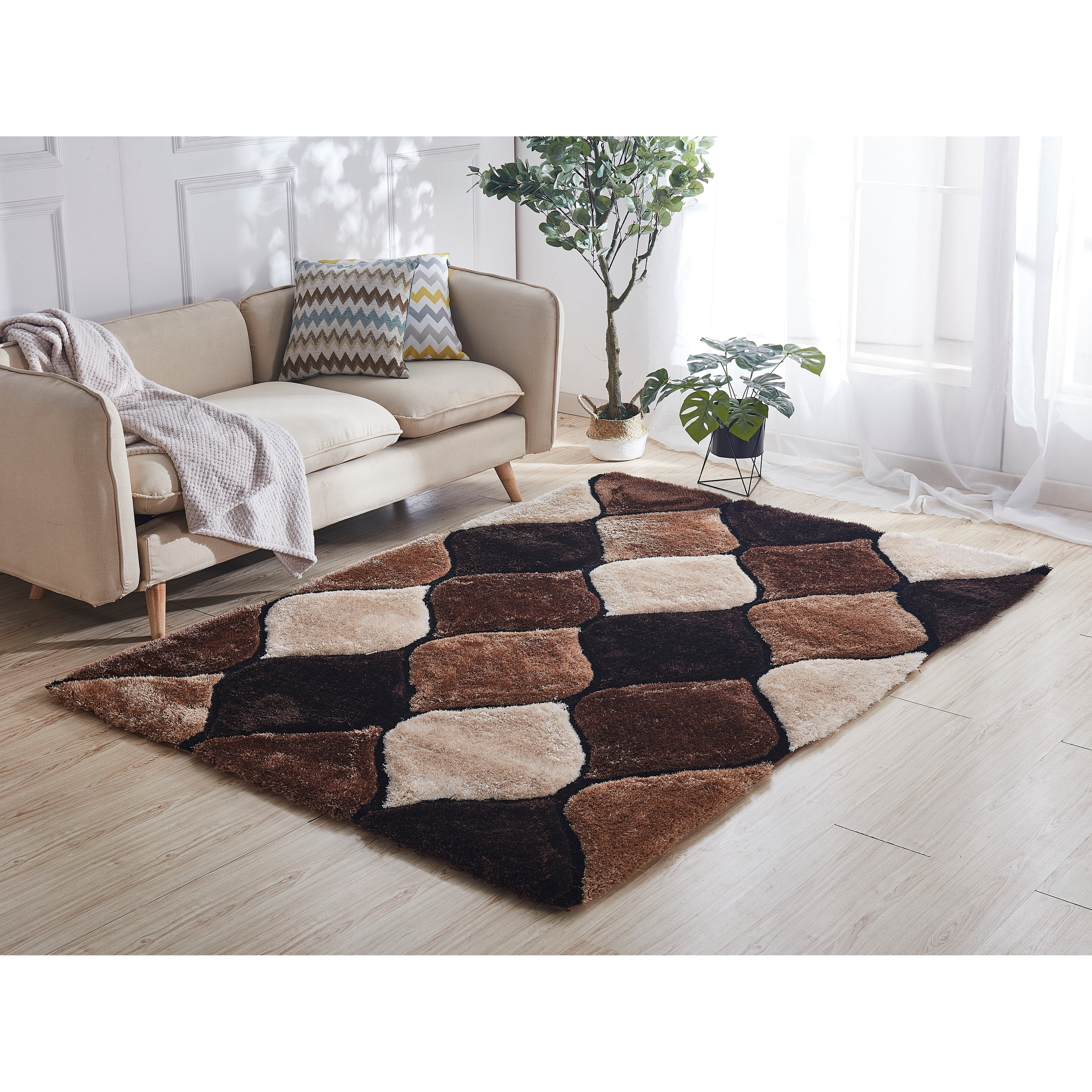 MDA Rug Imports Mateos Shag Collection Area Rug Multi 7' Round Trellis ...