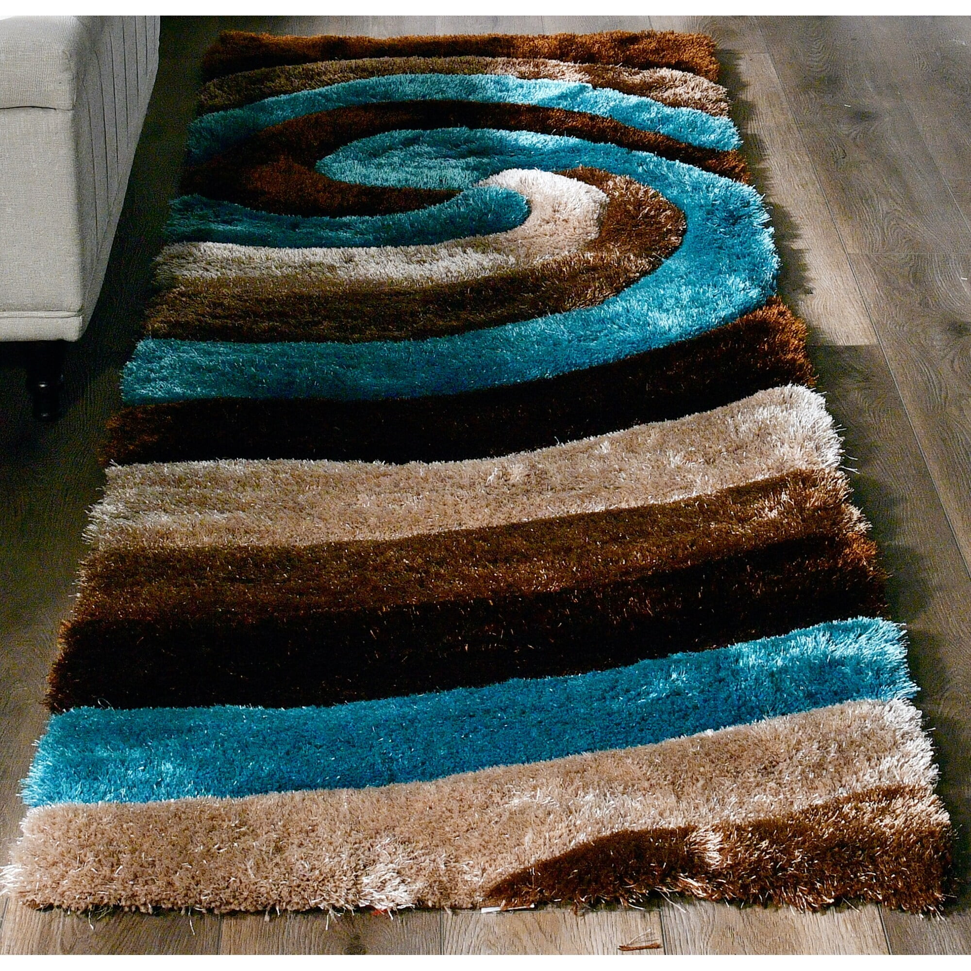 MDA Rug Imports Mateos Shag Collection Swirl Area Rug Blue/Brown 2'3 ...