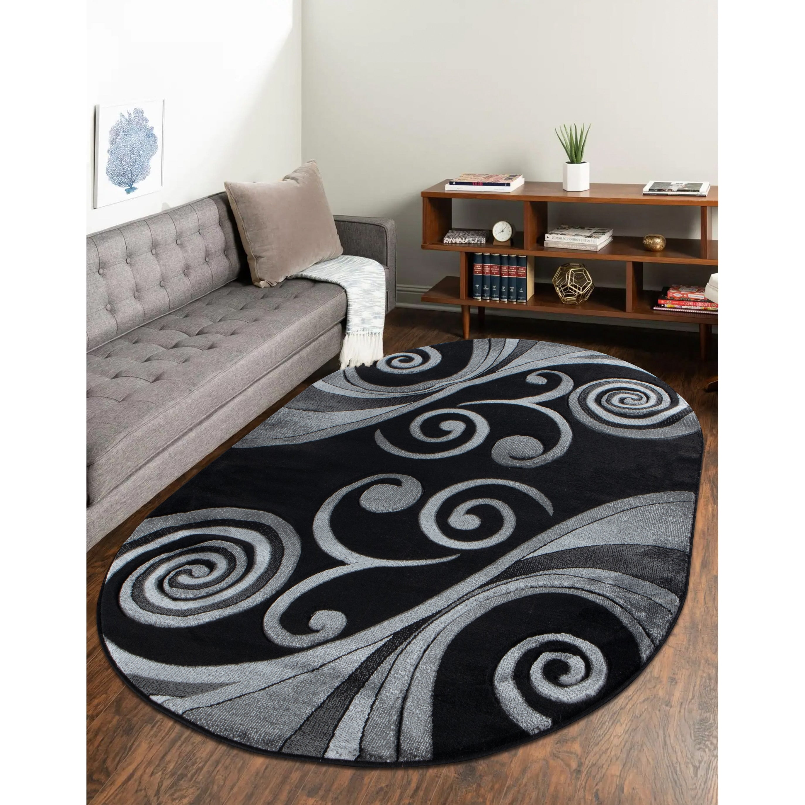 MDA Rug Imports Orelsi Collection Abstract Area Rug Black/Grey 5'2" x 7 ...