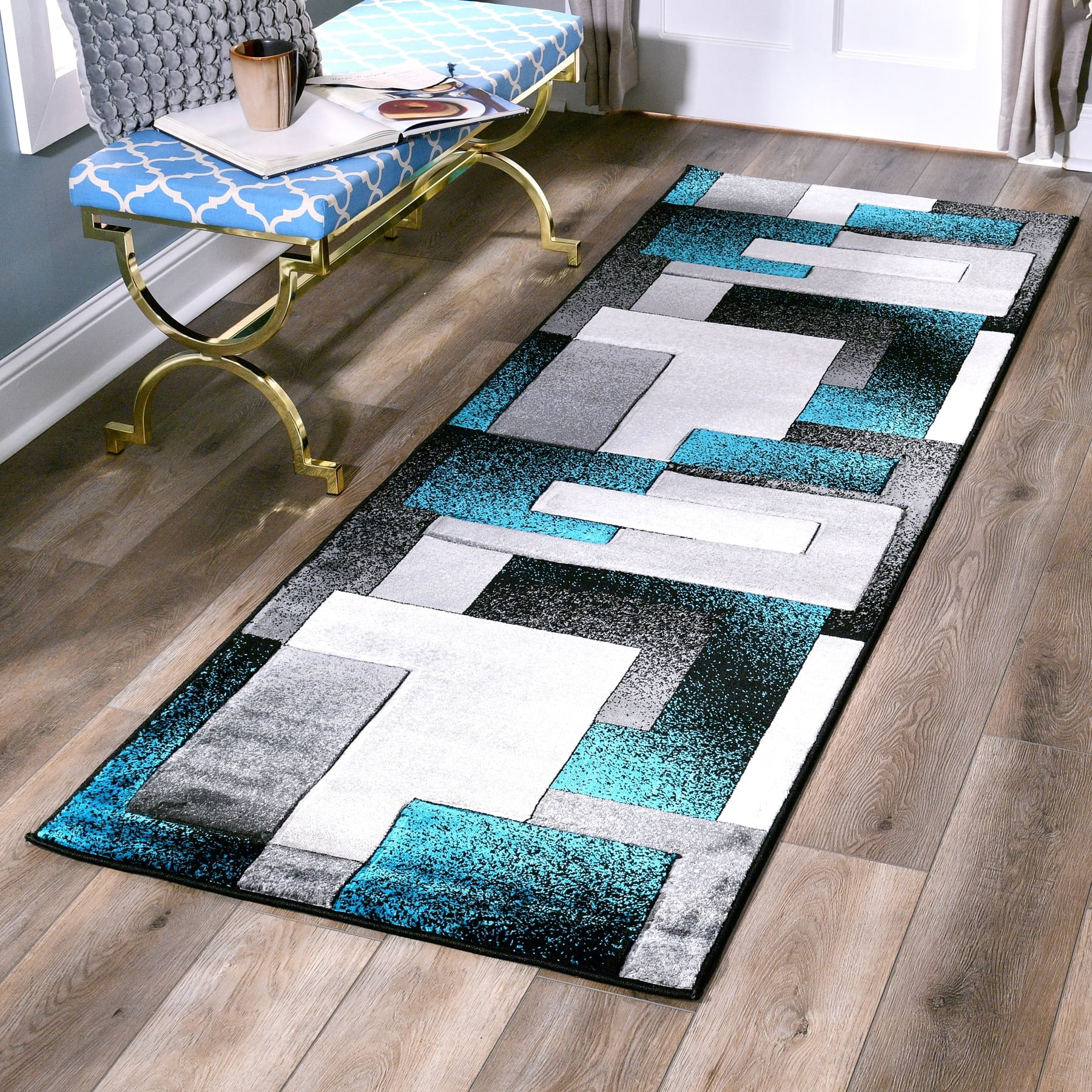 MDA Rug Imports Orelsi Collection Abstract Area Rug Black/Turquoise 2'8 ...