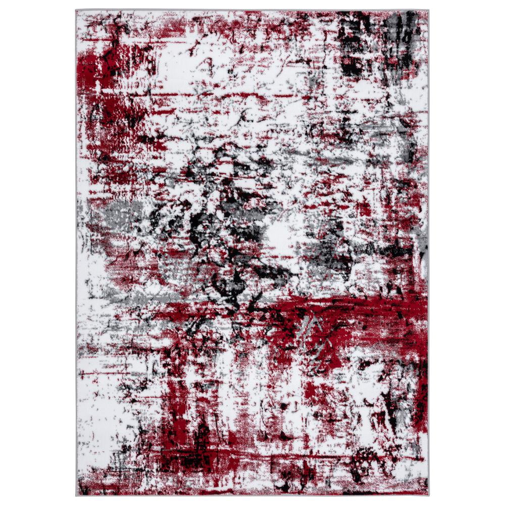 MDA Rug Imports Samos Collection Abstract Area Rug White/Red 5'2'' X 7 ...