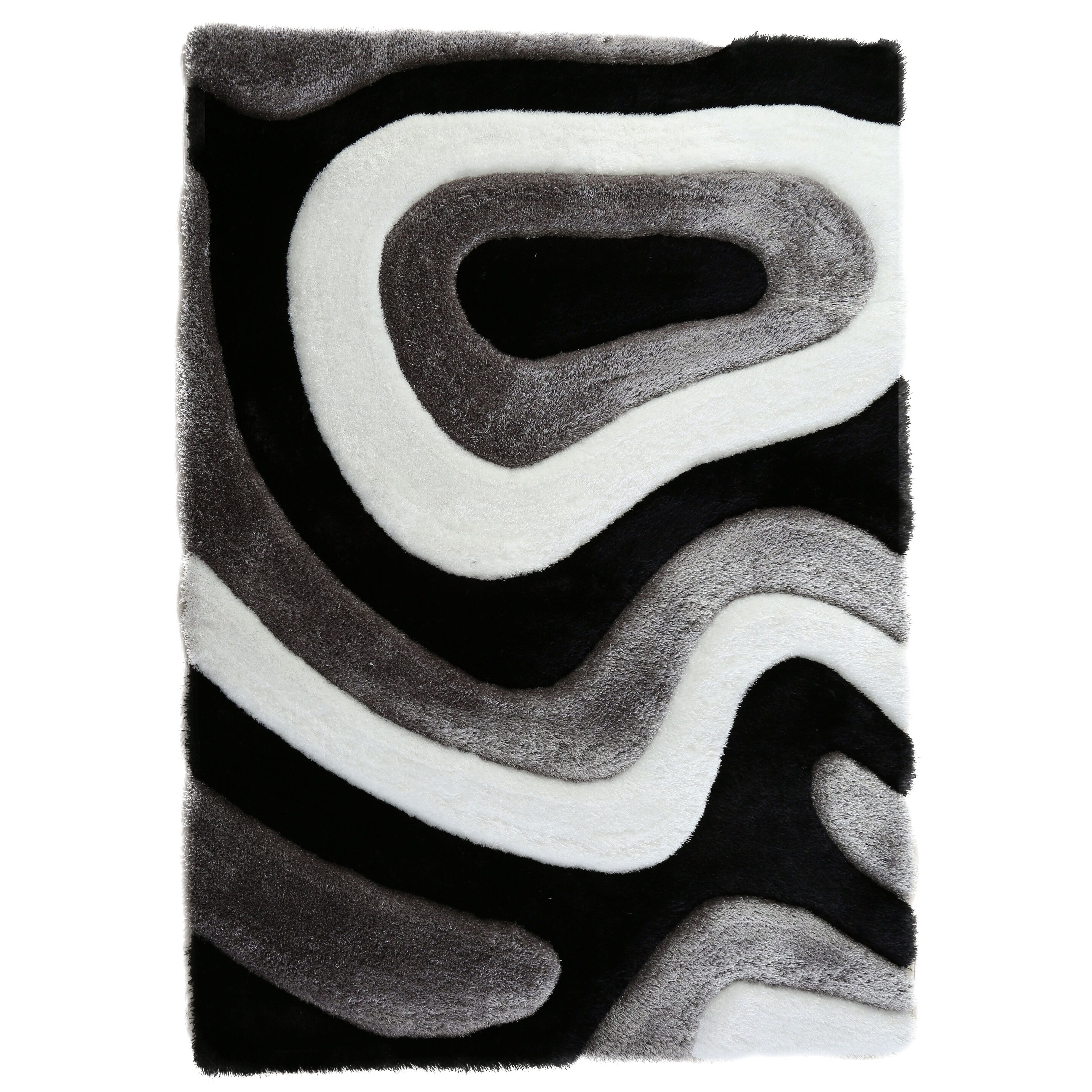 MDA Home Mateos Shag Abstract Designed Gray/Black Polyester Area Rug ...