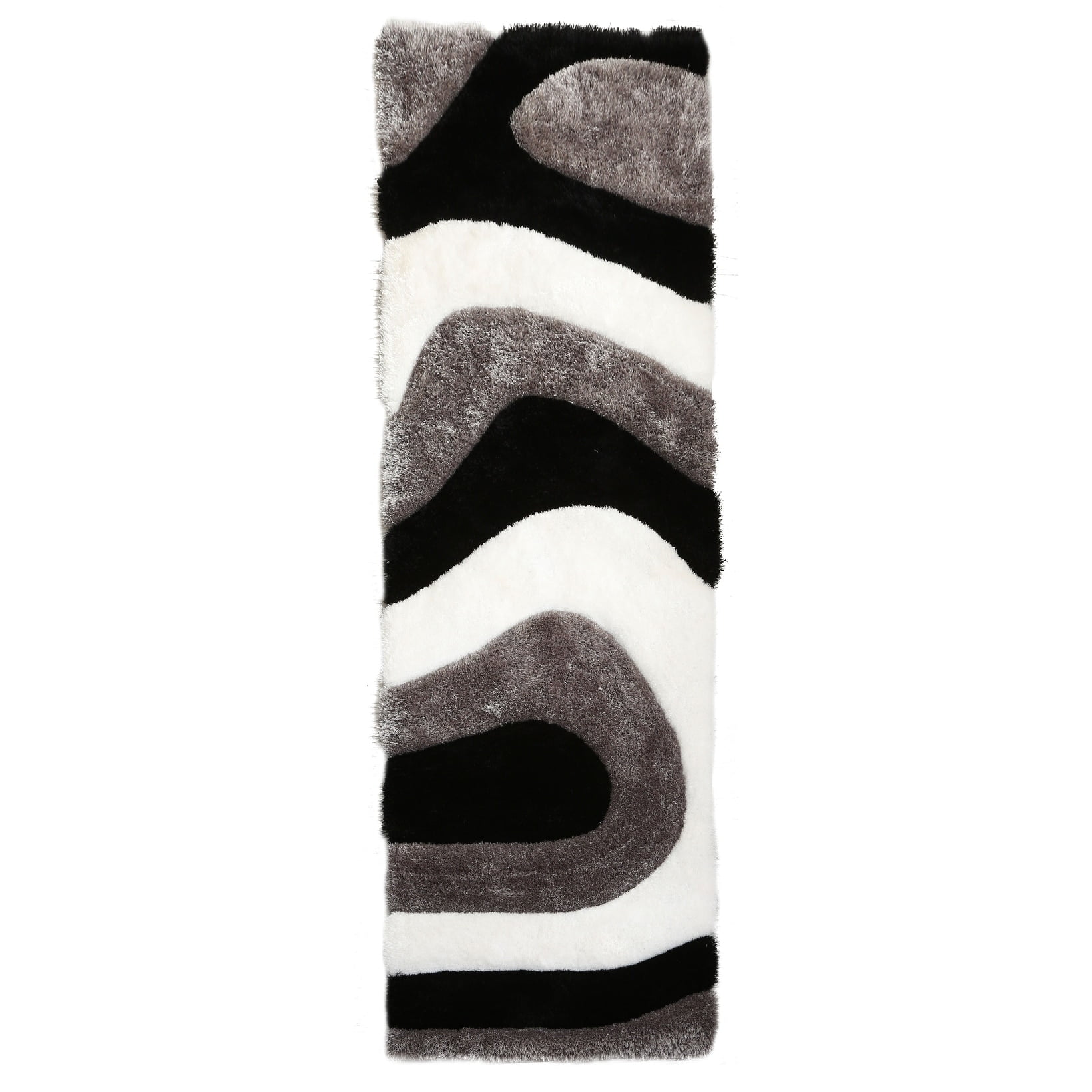 MDA Rugs Mateos Shag Abstract Designed Area Rug Grey/Black Runner 2'3 ...