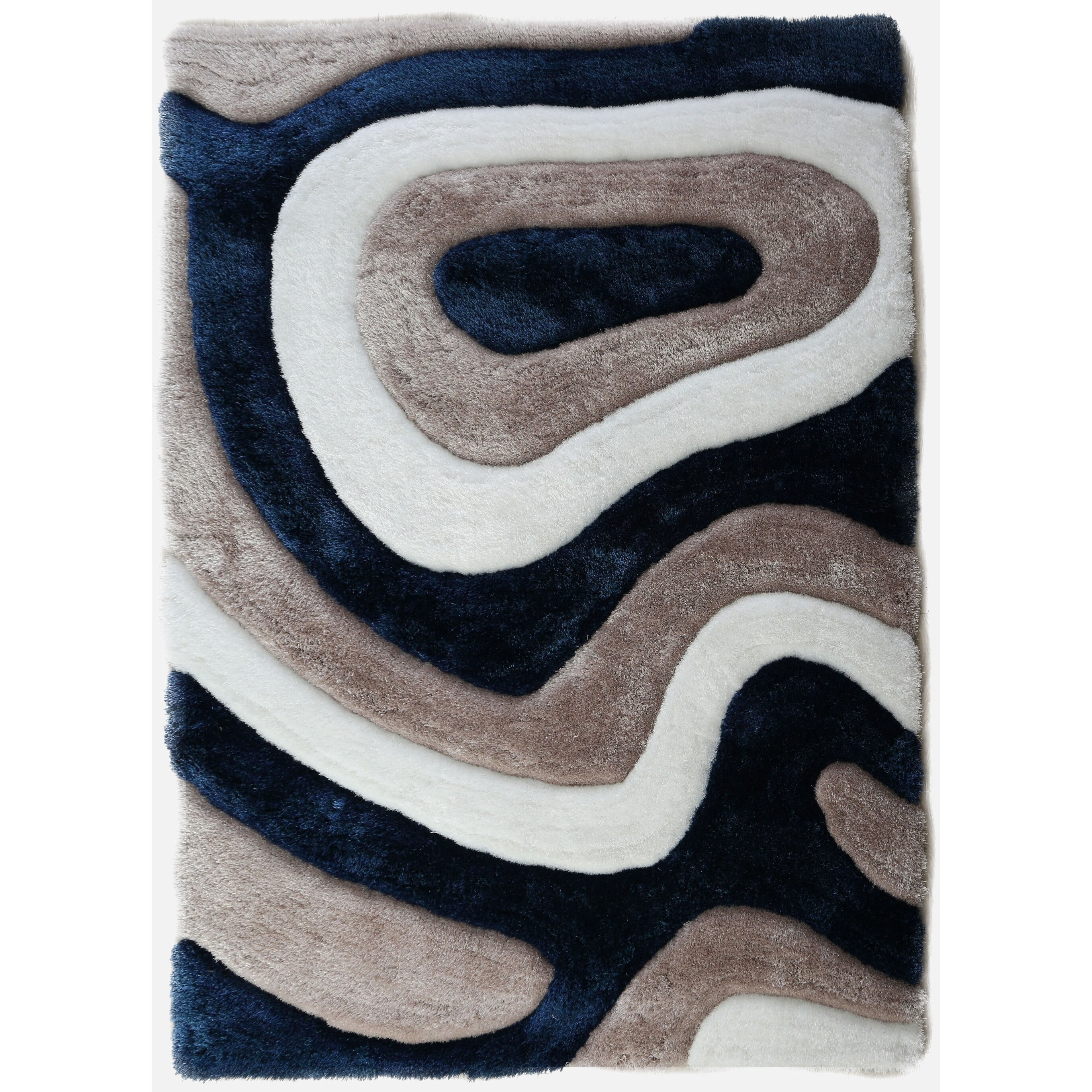 MDA Rugs Mateos Shag Abstract Designed Area Rug Tan/Navy/White ...