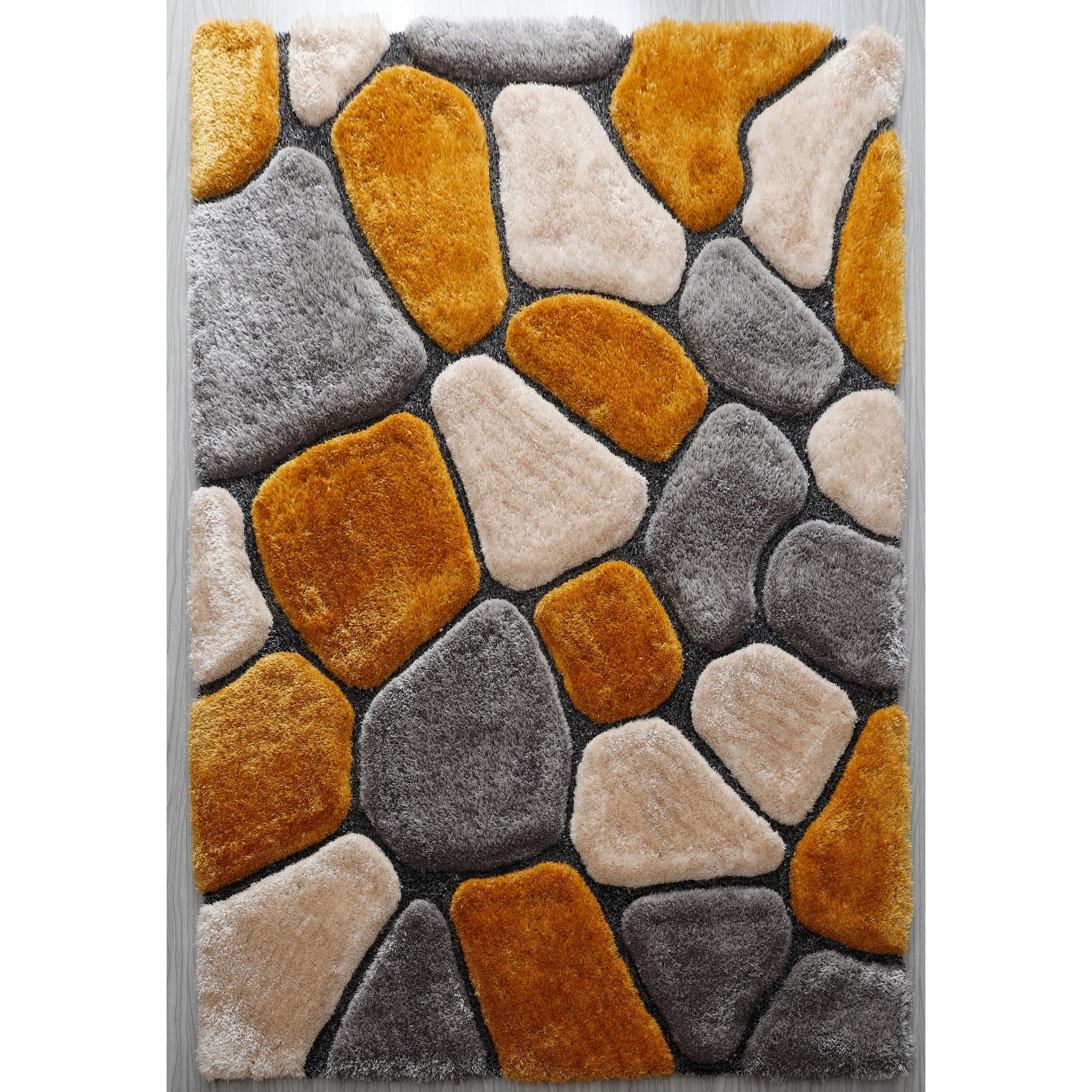 MDA Home Mateos Shag Gray/Mustard Stone Polyester Area Rug - 5' x 7 ...