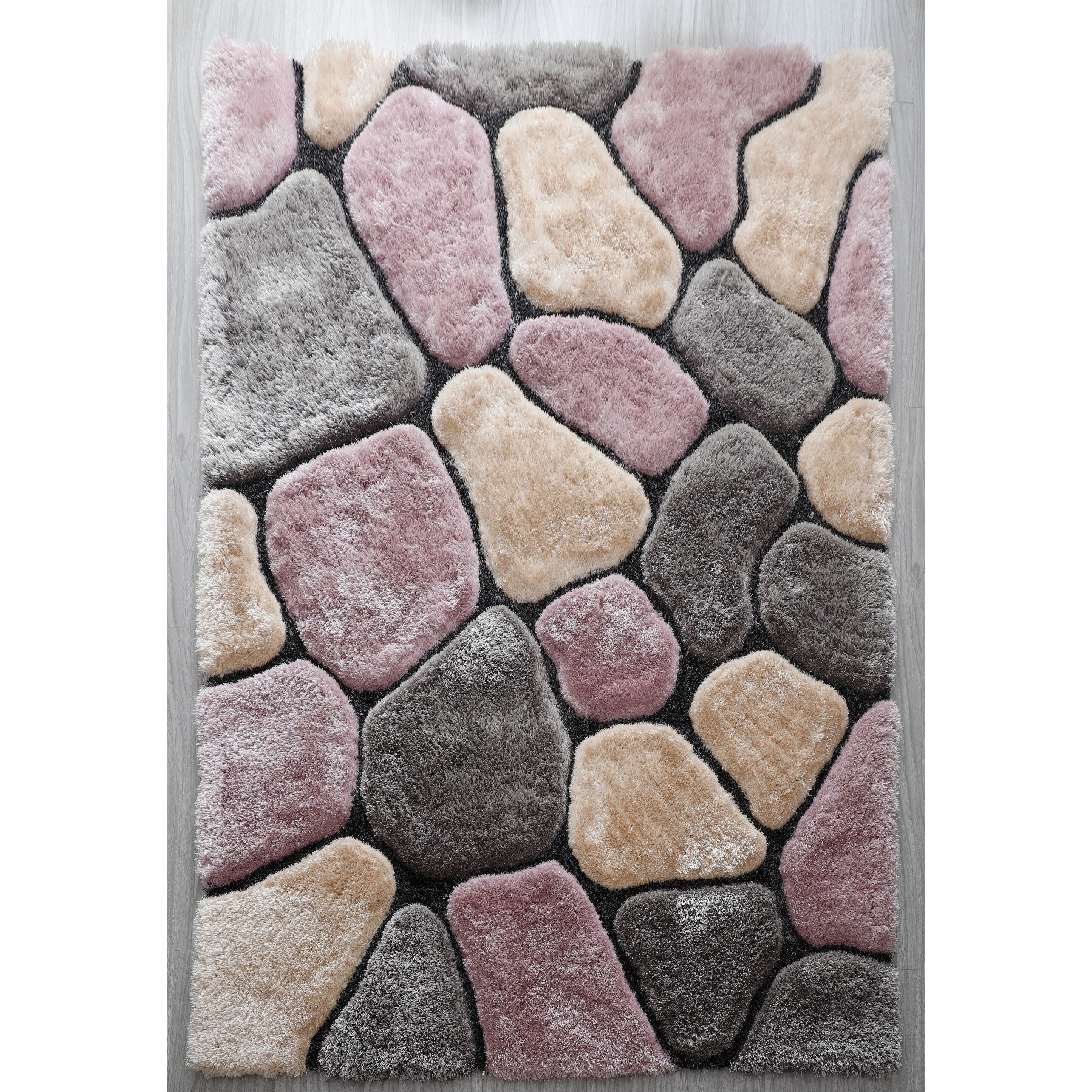 MDA Rugs Mateos Shag Collection Stone Area Rug Pink/Grey 3'5'' X 5'5 ...