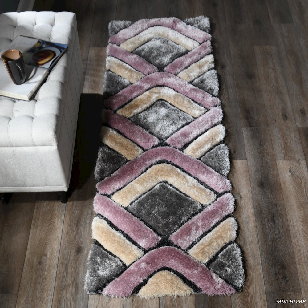 MDA Rugs Mateos Shag Contemporary Designed Area Rug Lavender/Ivory/Grey ...
