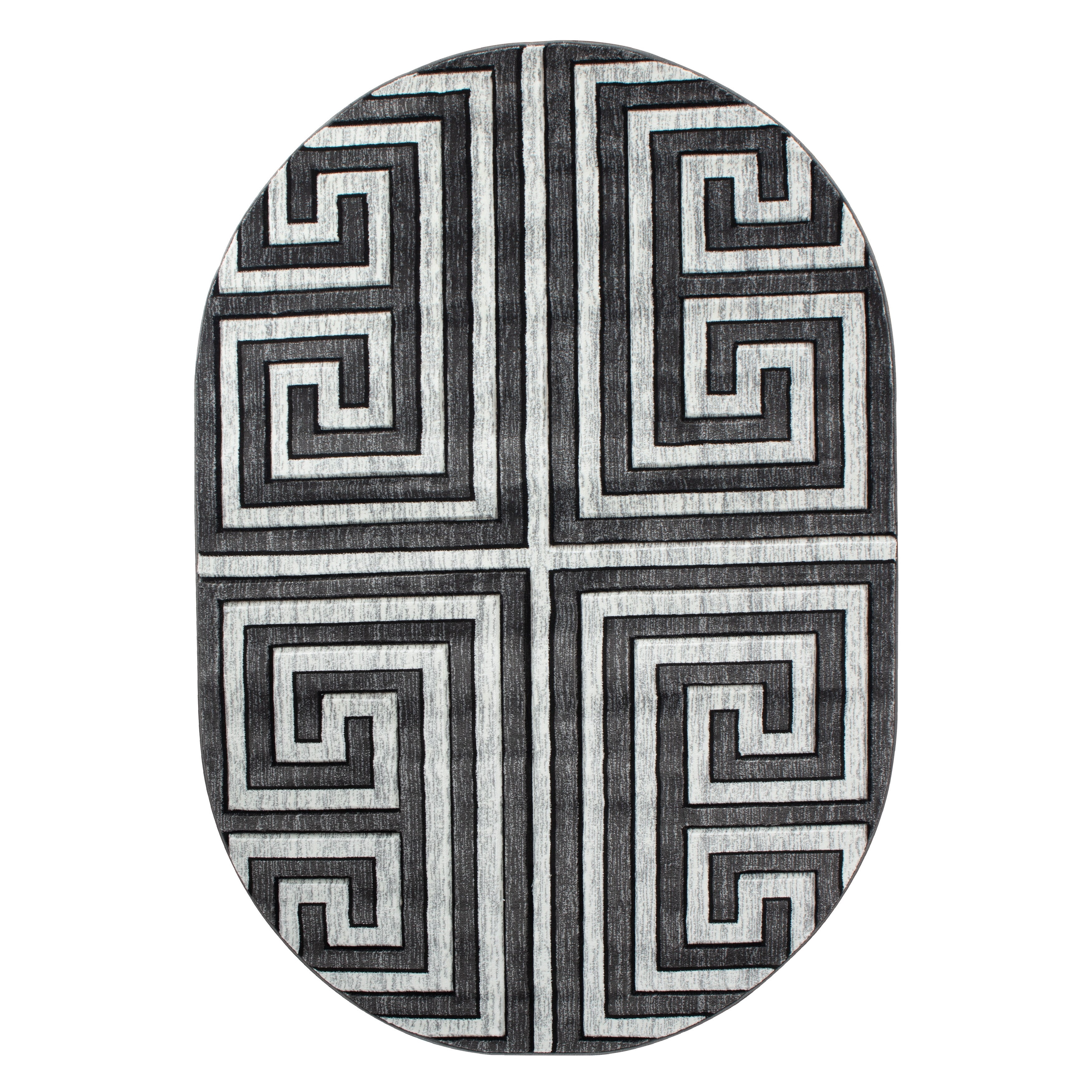 MDA Rugs Orelsi Grey/Ivory Polyester Area Rug 5'2" x 7'5" Oval 5' x 8 ...