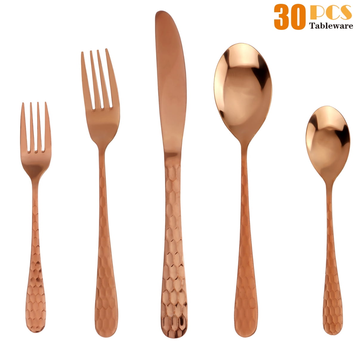 Copper Silverware Set, MDEALY 30-Piece Copper Flatware Set for 6 ...