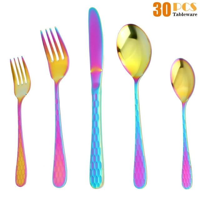 Rainbow Silverware Set, MDEALY 30-Piece Rainbow Flatware Set for 6 ...