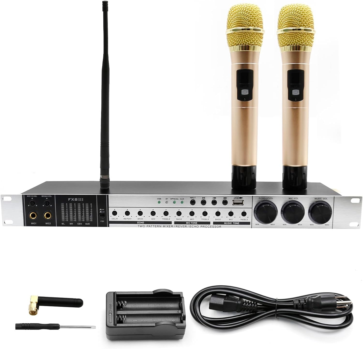 MDEOOSKY Karaoke Mixer with Dual Wireless Microphone, Effector One ...