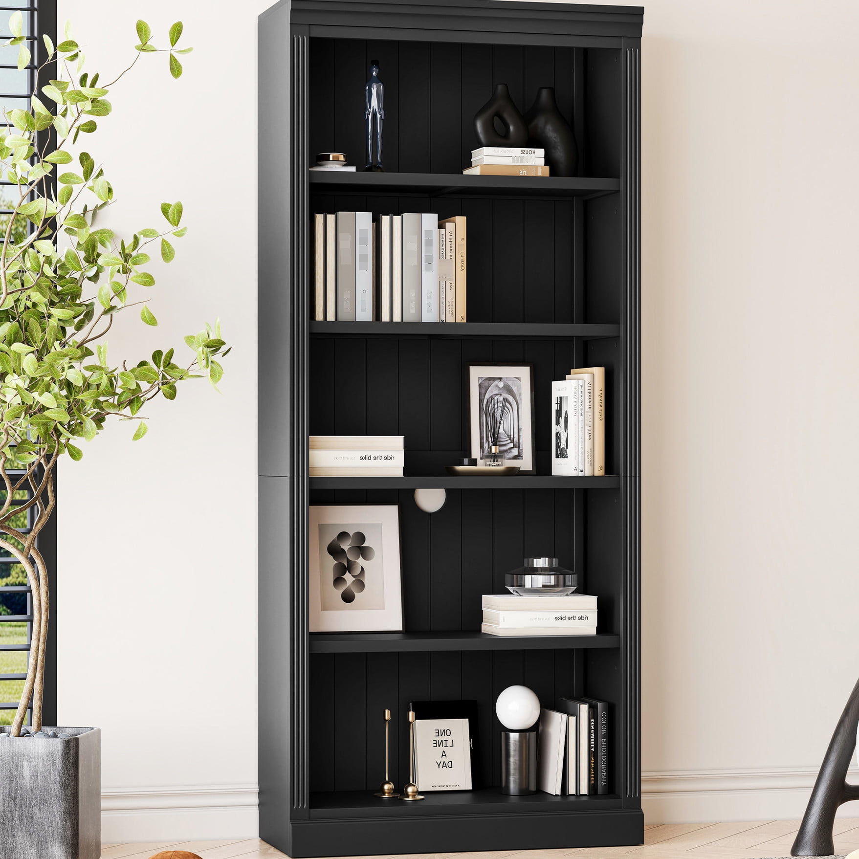 MDF Board 5-Tier - Two Adjustable Shelves - Home Office - Wide Storage for Movies & CDs ...