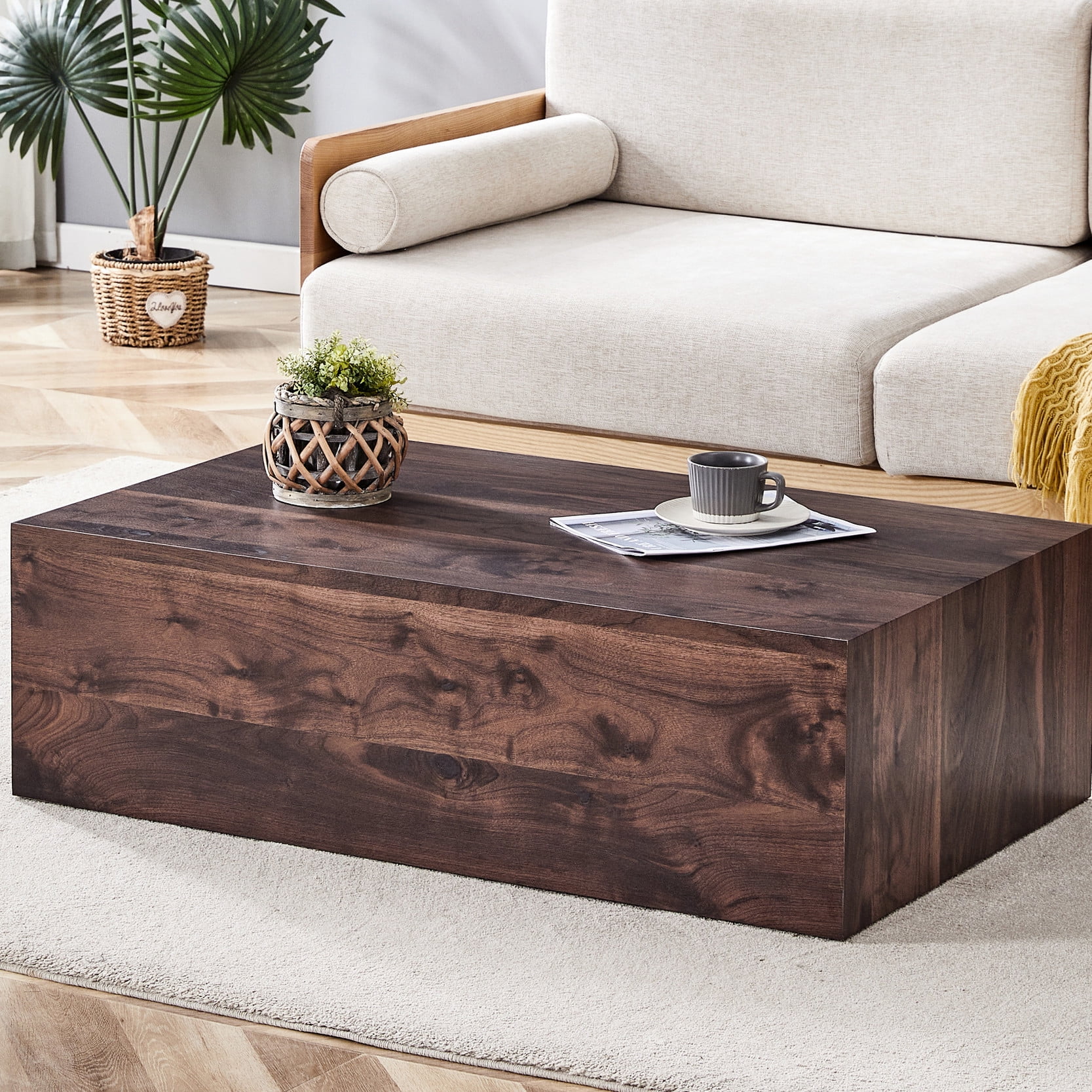 MDF Coffee Table, 39.3x23.6x12 Inches, Walnut / Fit Various Home Styles ...