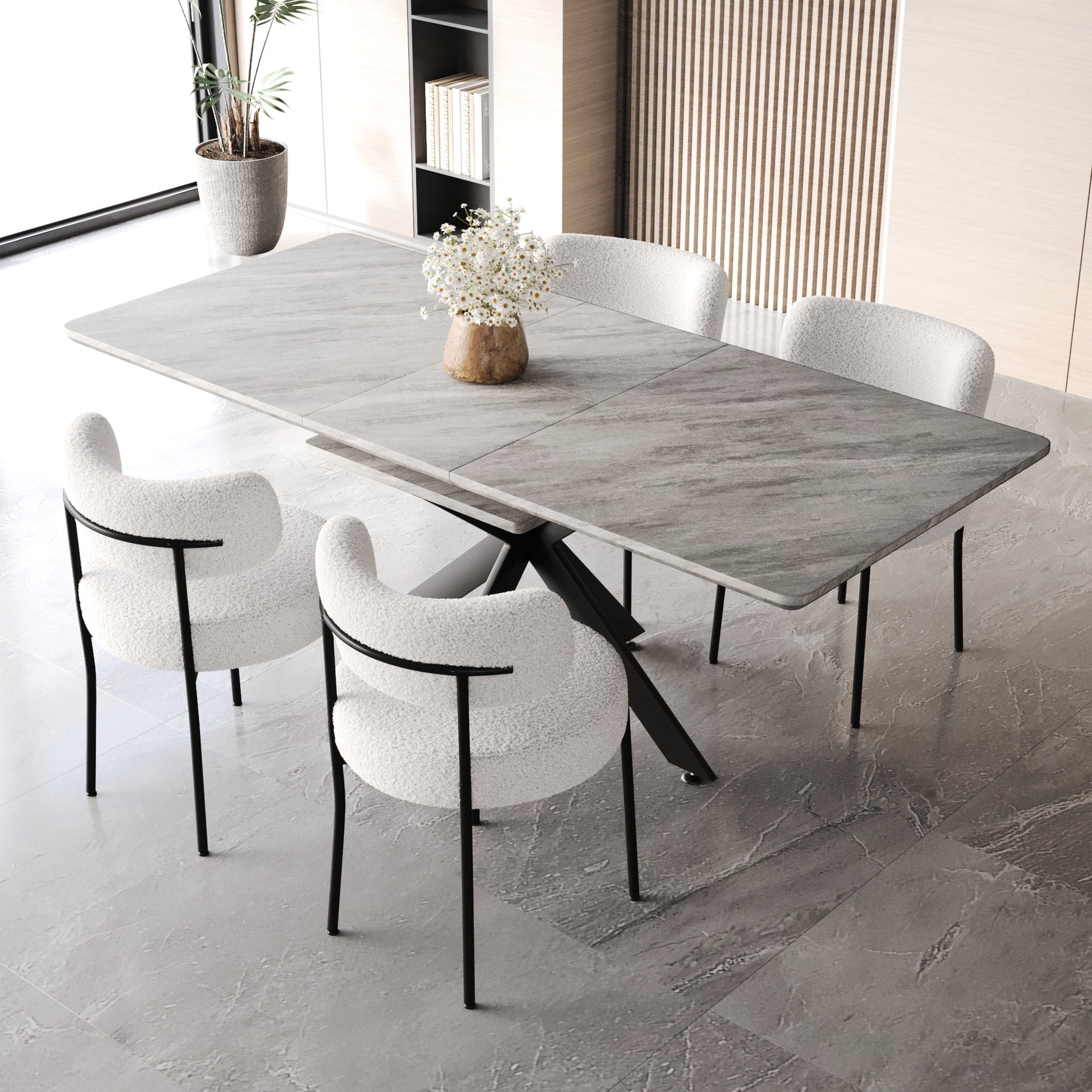 MDF Dining Table Set with Black X - shaped Metal Legs for 6 - 8 Guests ...