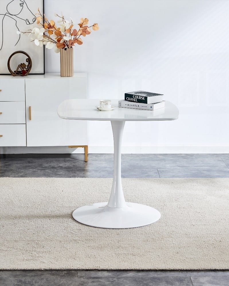 MDF Dining Table in White for Kitchen, Stable with Metal Legs, Easy to ...