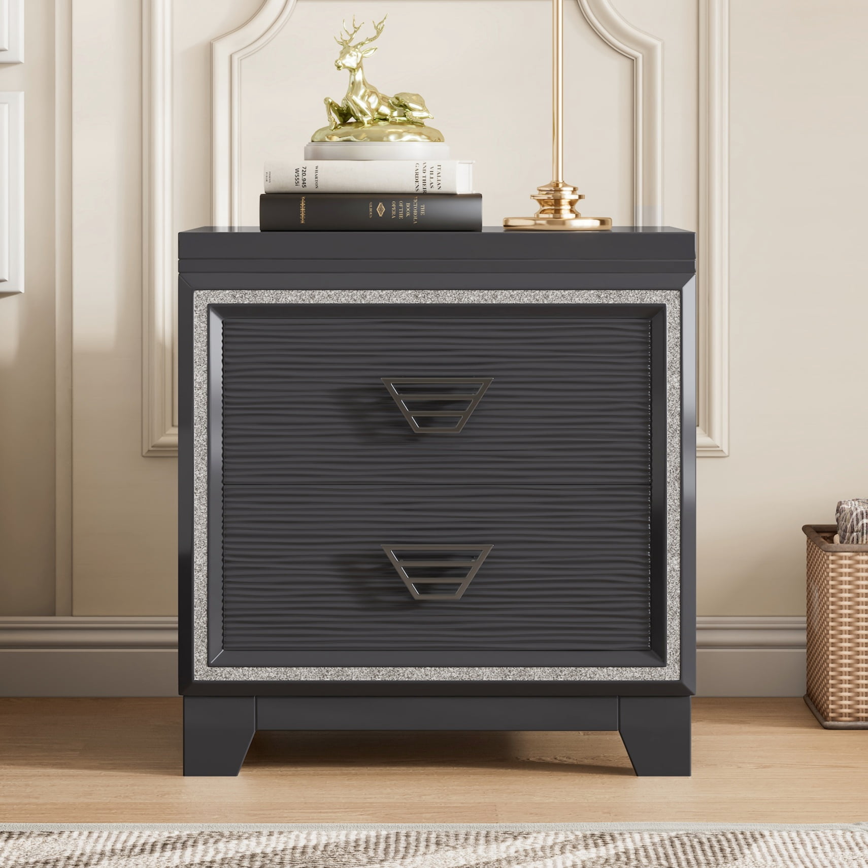 MDF Dresser with 2 Drawers, Metal Vanity Table with Metal Handle and ...