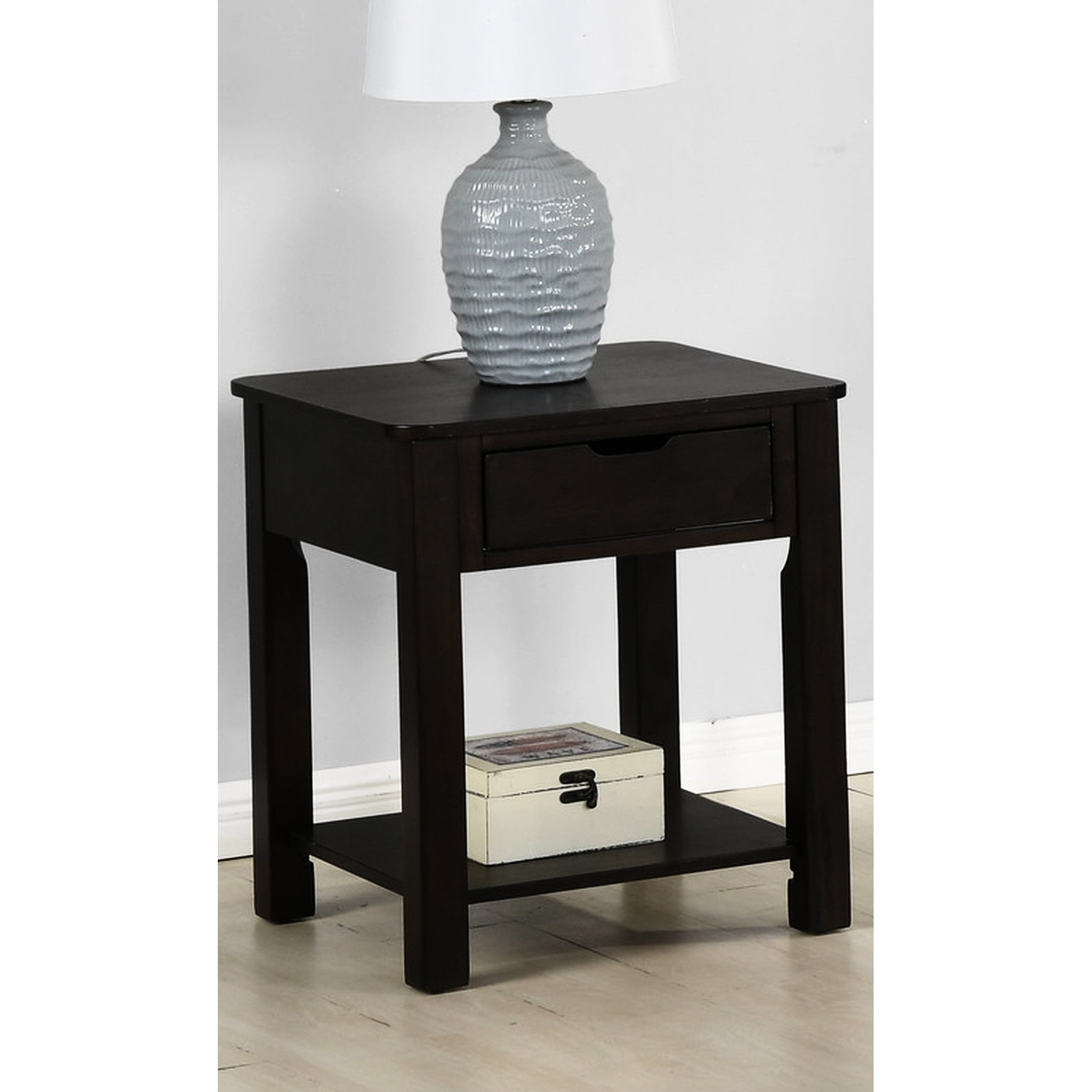 MDF End Table 20 - inch Dark Brown with Bottom Shelf and Rounded Edges ...