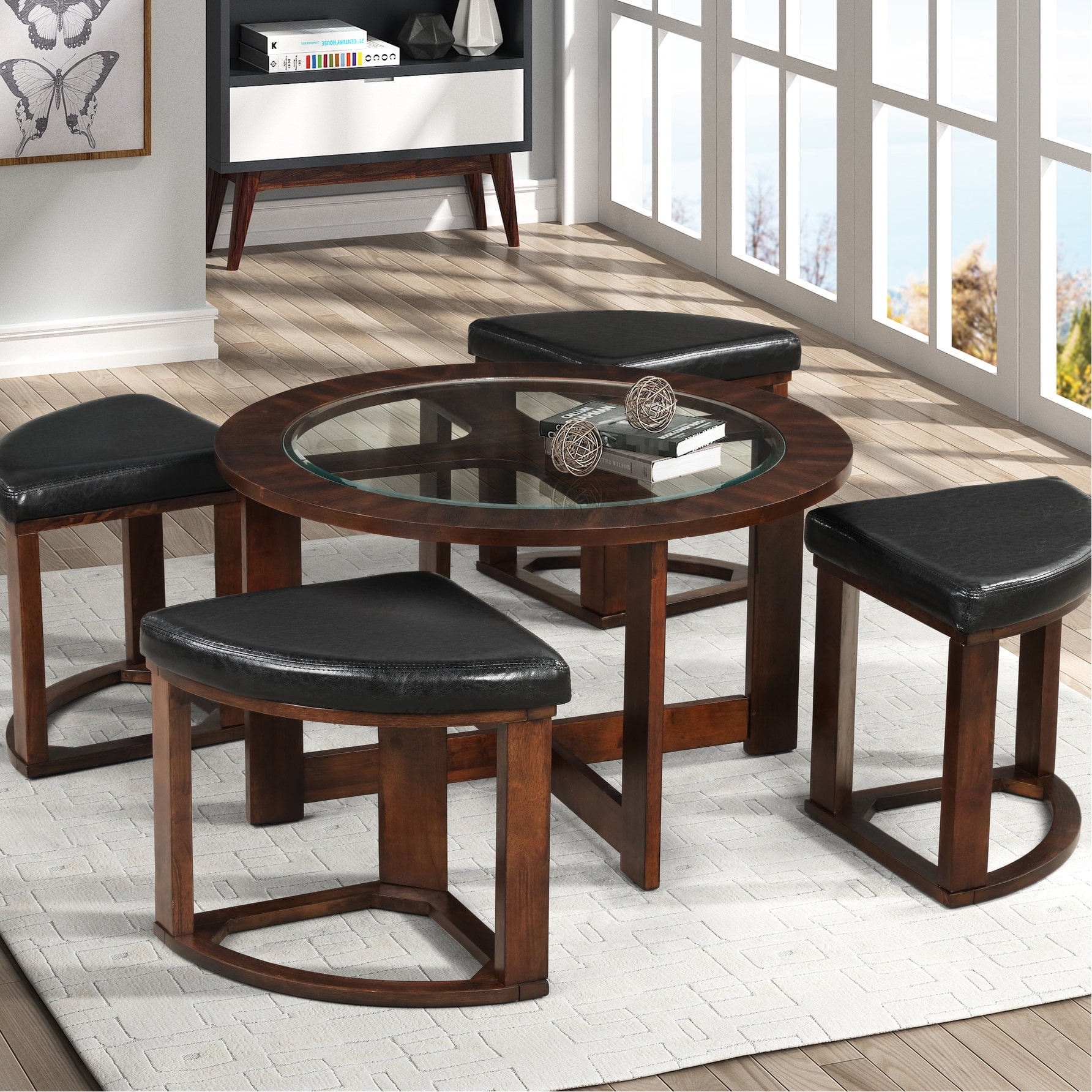 MDF + Glass Main Body - Faux Leather Upholstered Seats - In Primary ...