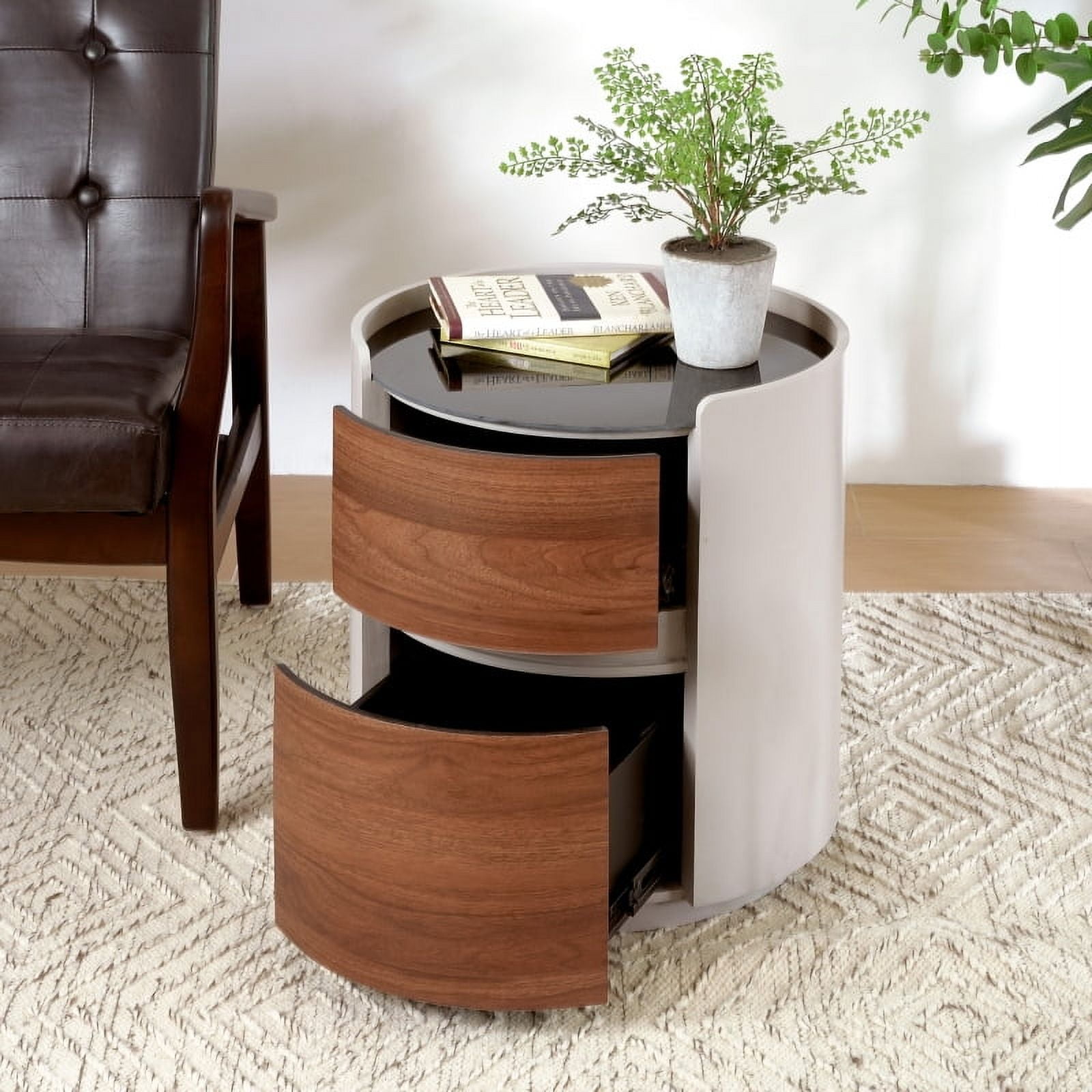 MDF ITALIAN RETRO DOUBLE STORAGE ROUND SIDE TABLE, GRAY BROWN COLOR 7 ...