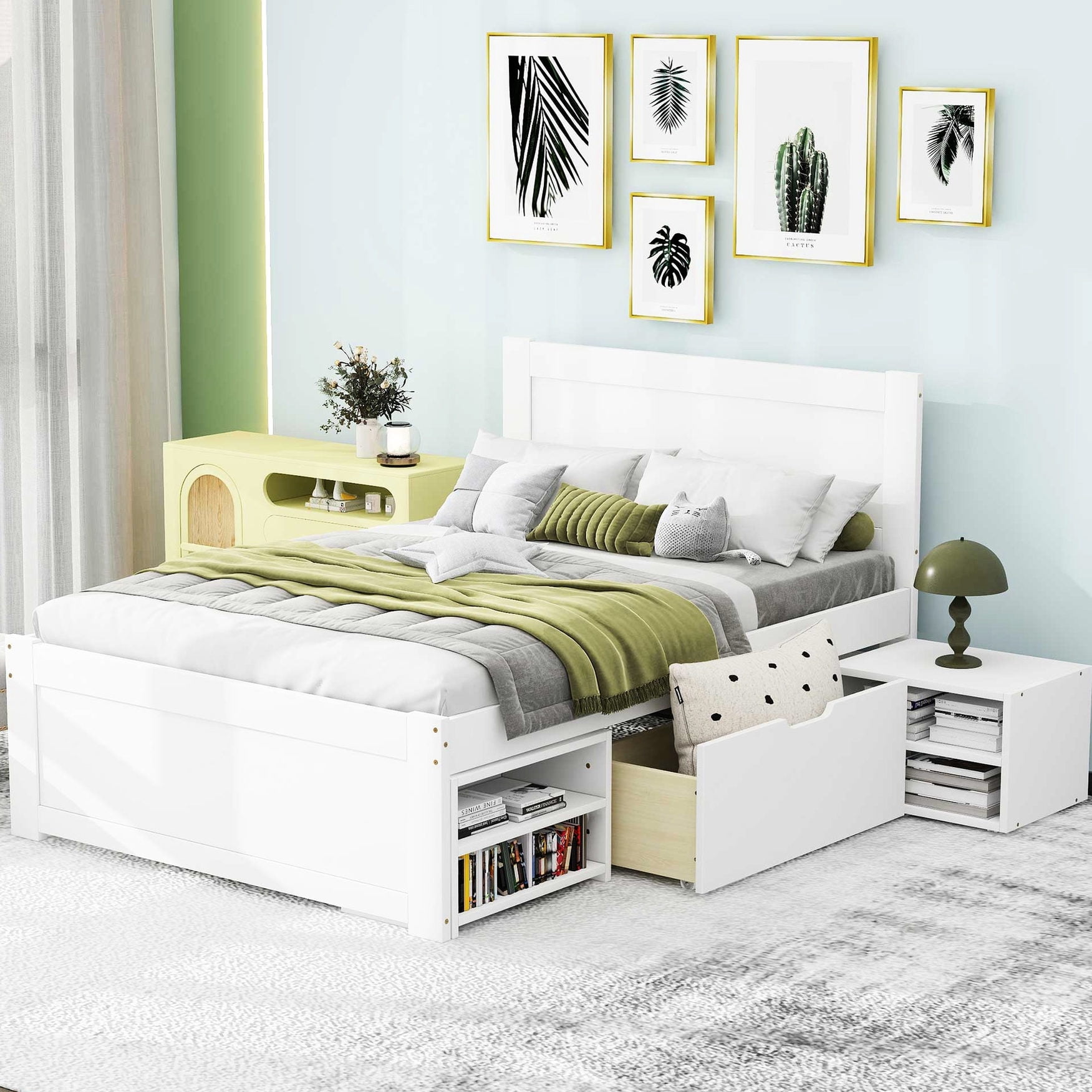 MDF & LVL Material - Twin Size White Platform Bed with Drawer and ...