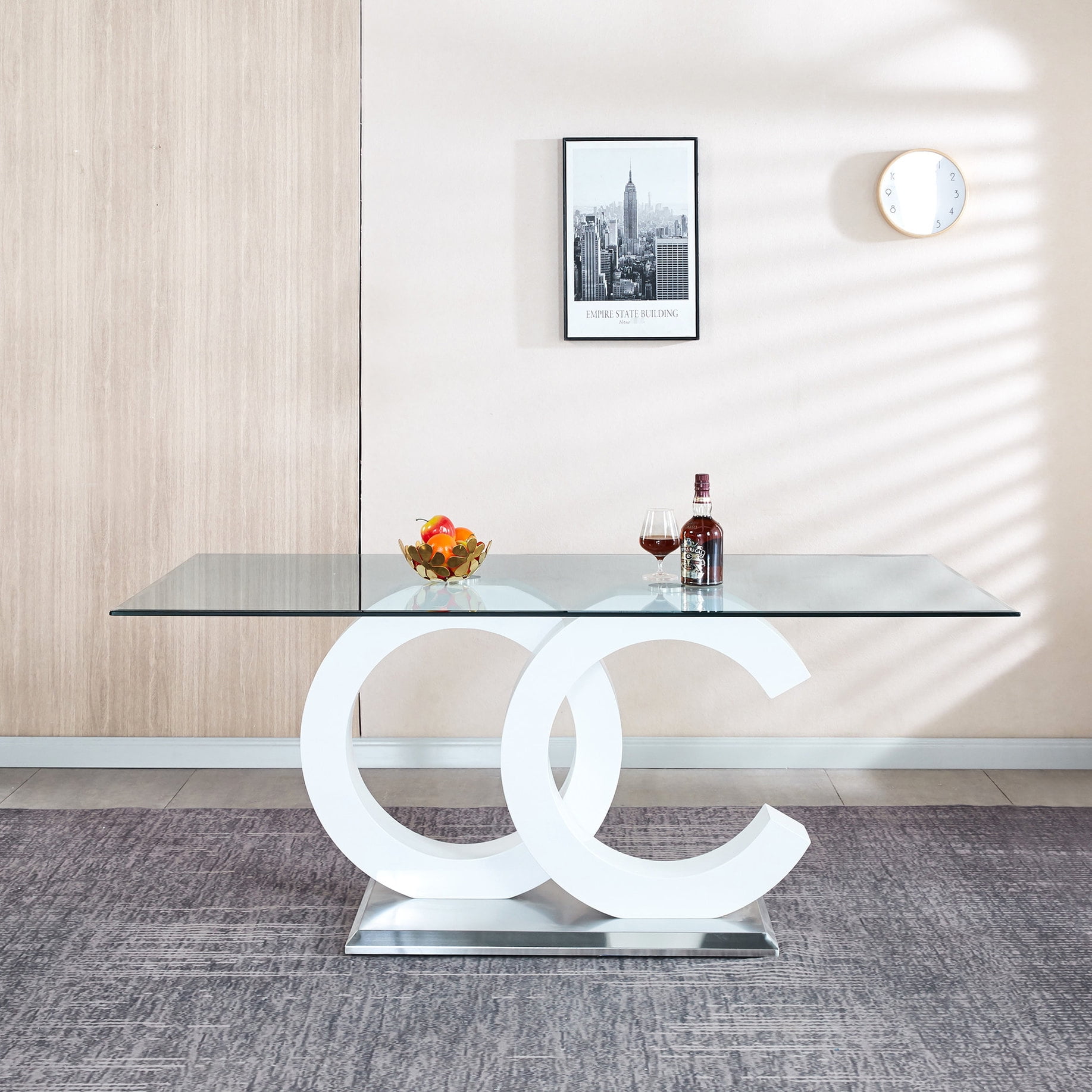 MDF Material - Special Square Legs & Transparent Glass Top - Modern ...
