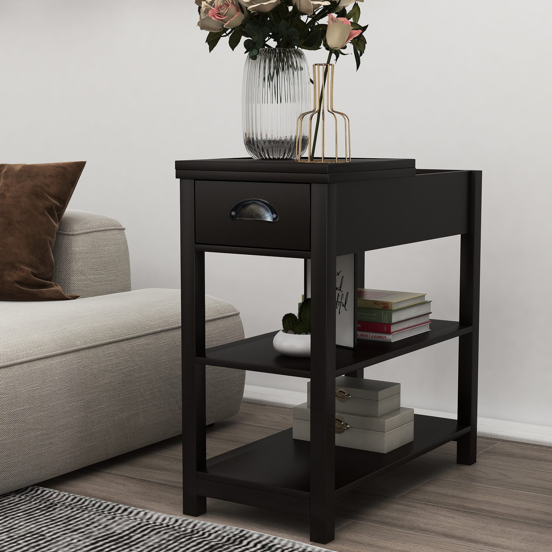 MDF Narrow Side Table with Bottom Shelf - Long - Lasting Storage in ...