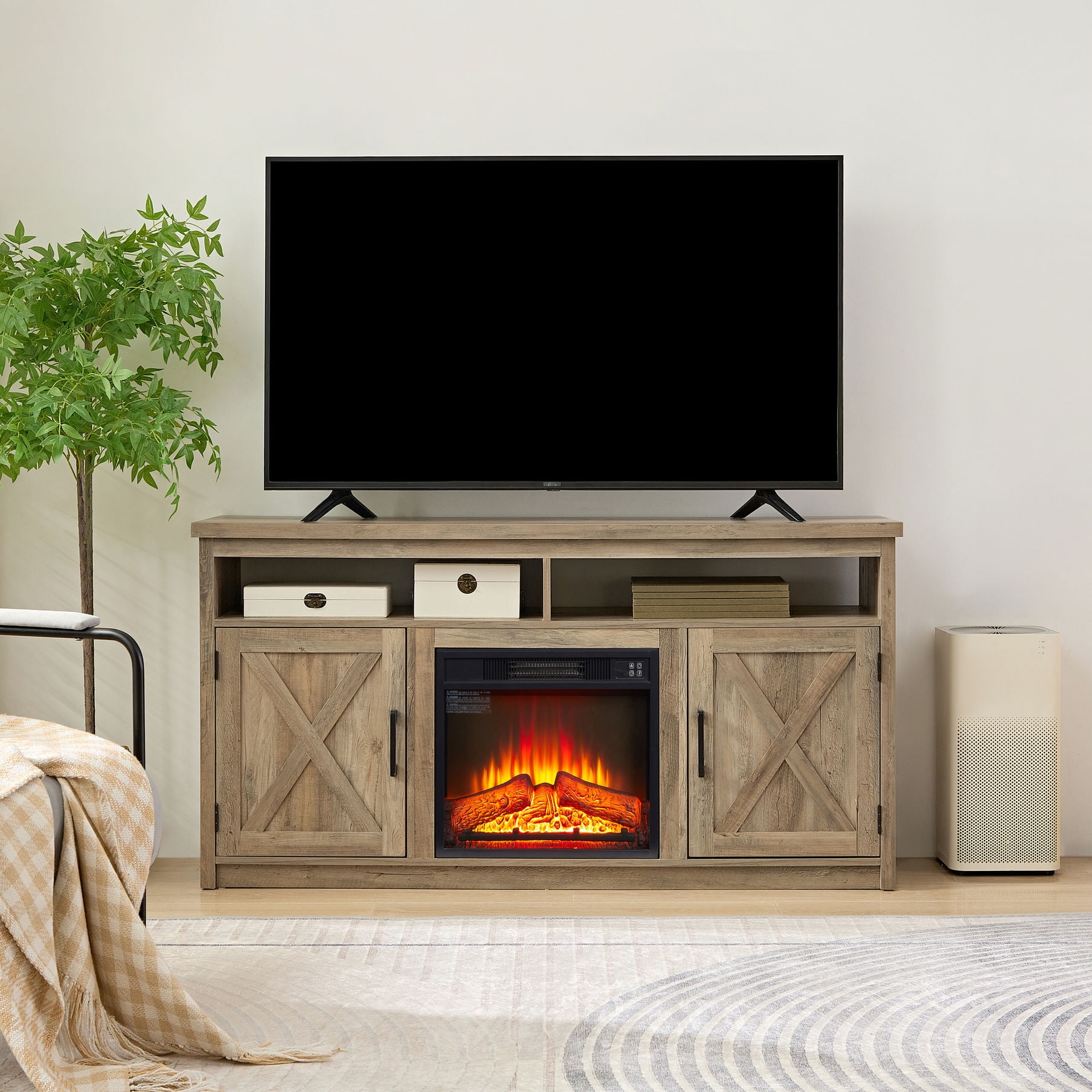 MDF + PB Build - Flame Effect with 3 Levels - Media Room - Storage for ...