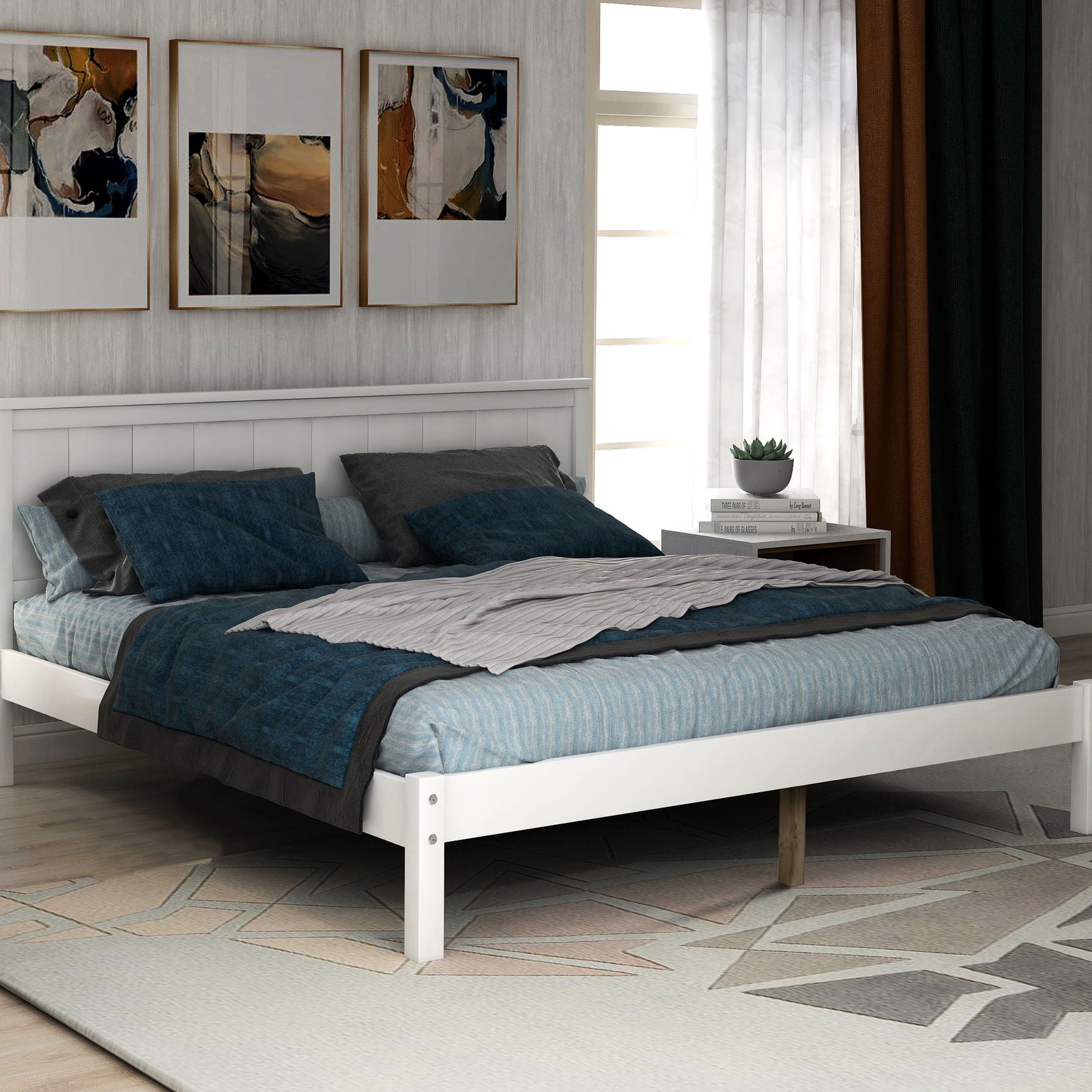 MDF & Pine Build, Comfortable Environment | Full White Bed for Bedroom ...