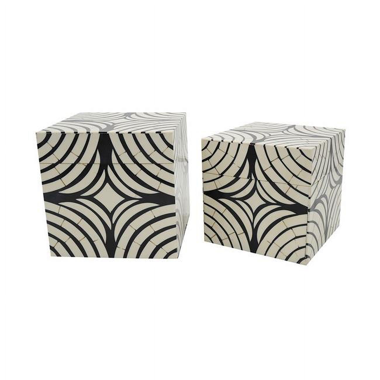 MDF & Resin & Concentric Circles Storage Boxes, White & Black - Set of ...