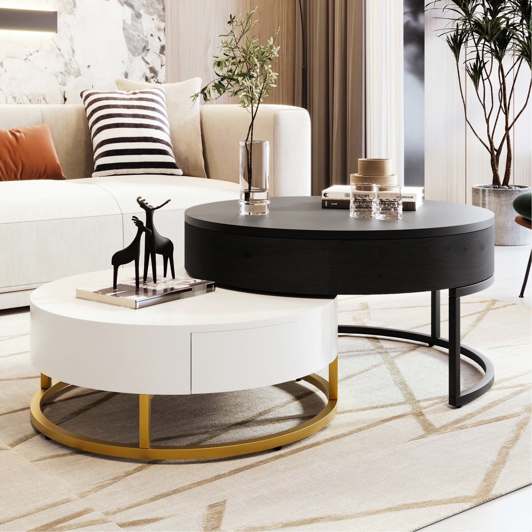 MDF Round Coffee Tables with Lift-top and Storage - Functional for ...