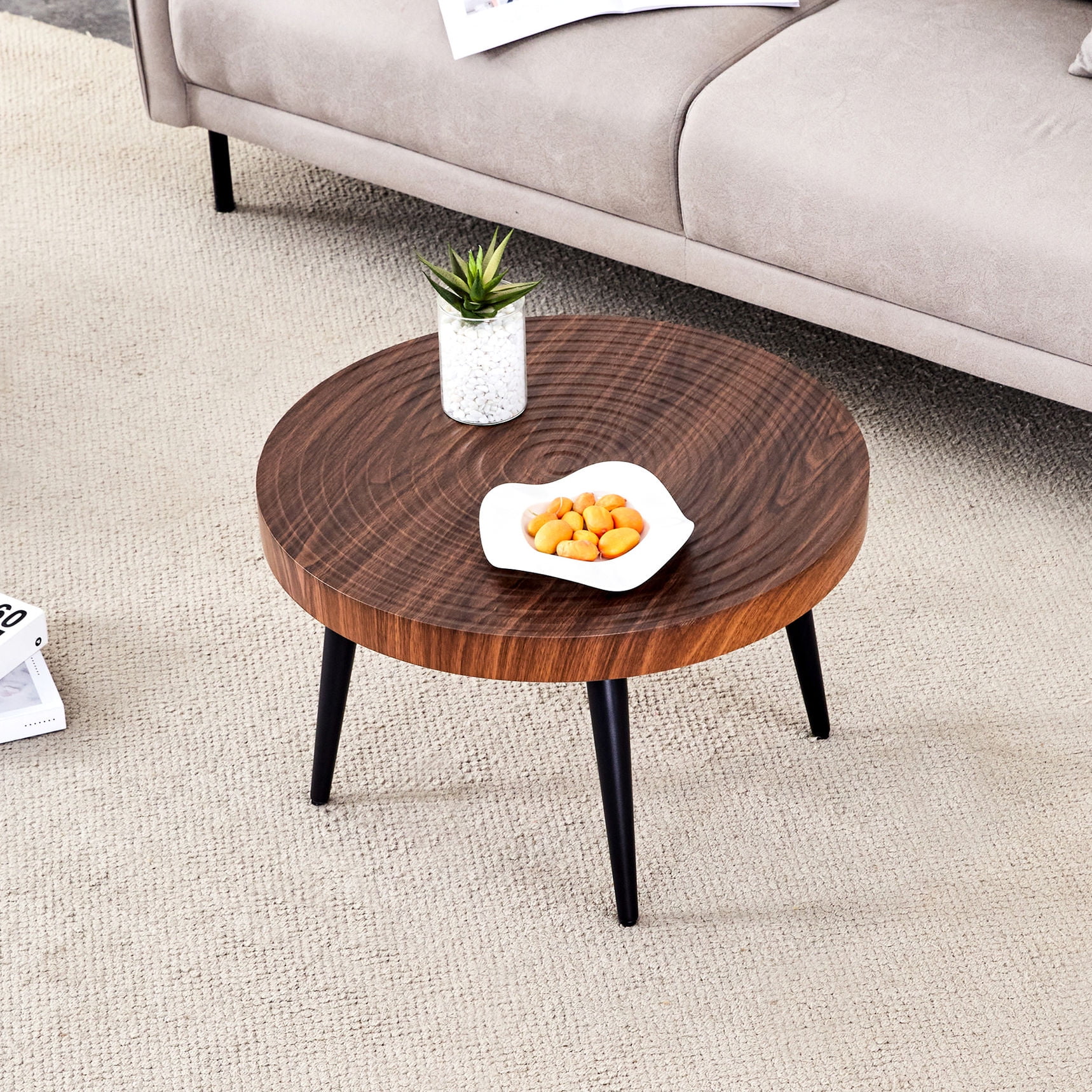 MDF Round Table with Annular Texture / Sturdy Support and Enhanced ...