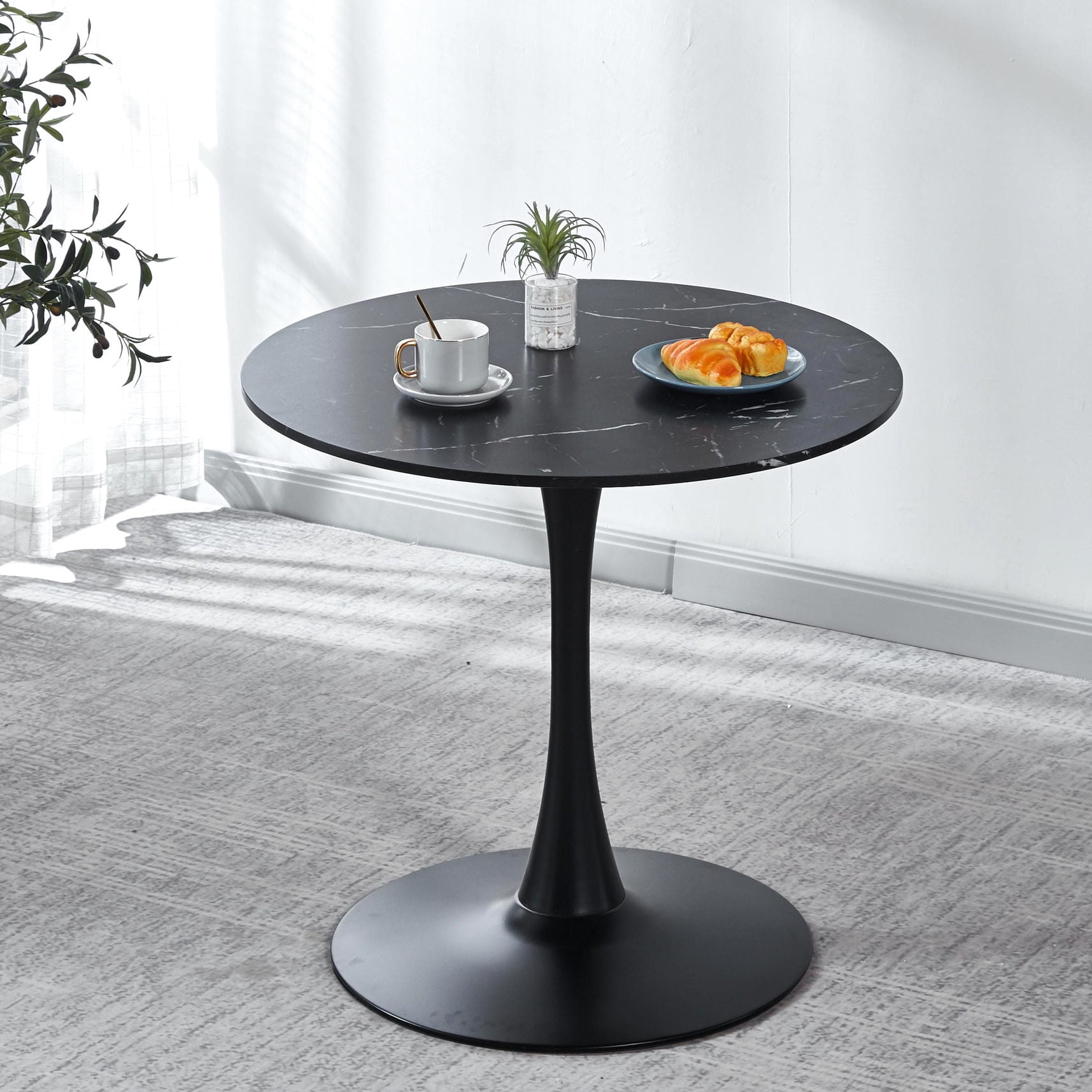 MDF Table with Black Marble Top, Sturdy Metal Legs / Perfect for ...