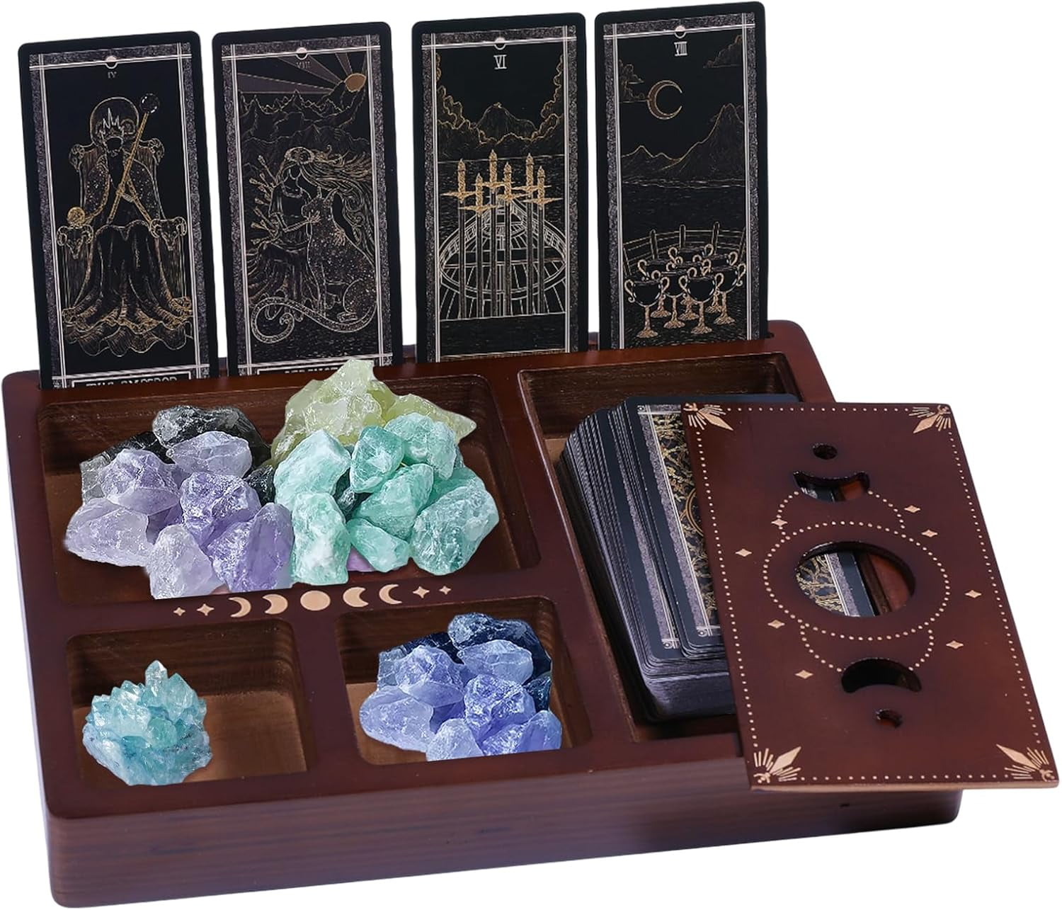 MDF Tarot Card Storage Box & Display Holders Stand Rectangle with Moon ...