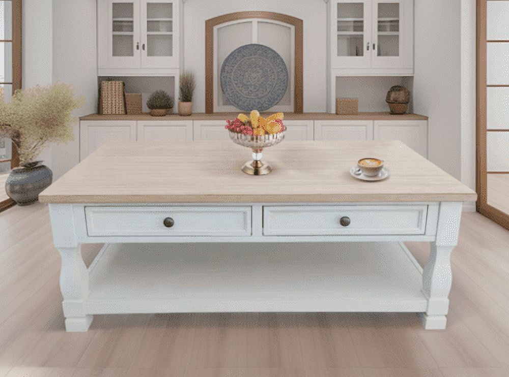 MDF Top and White Oak Drawer Living Room Coffee Table with Shelf and ...