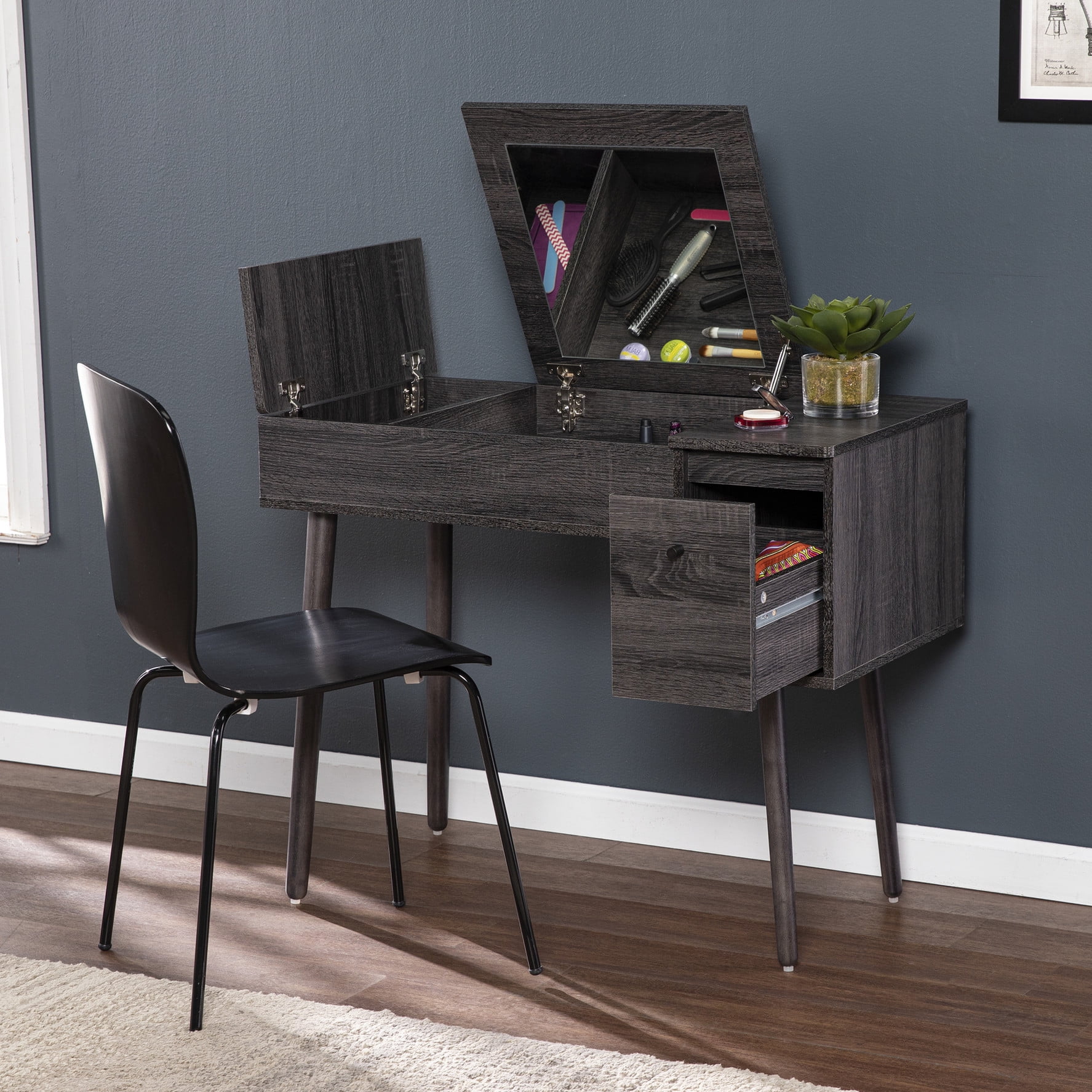 MDF Vanity with Hidden Compartments and Telescoping Legs - Keep Hair ...