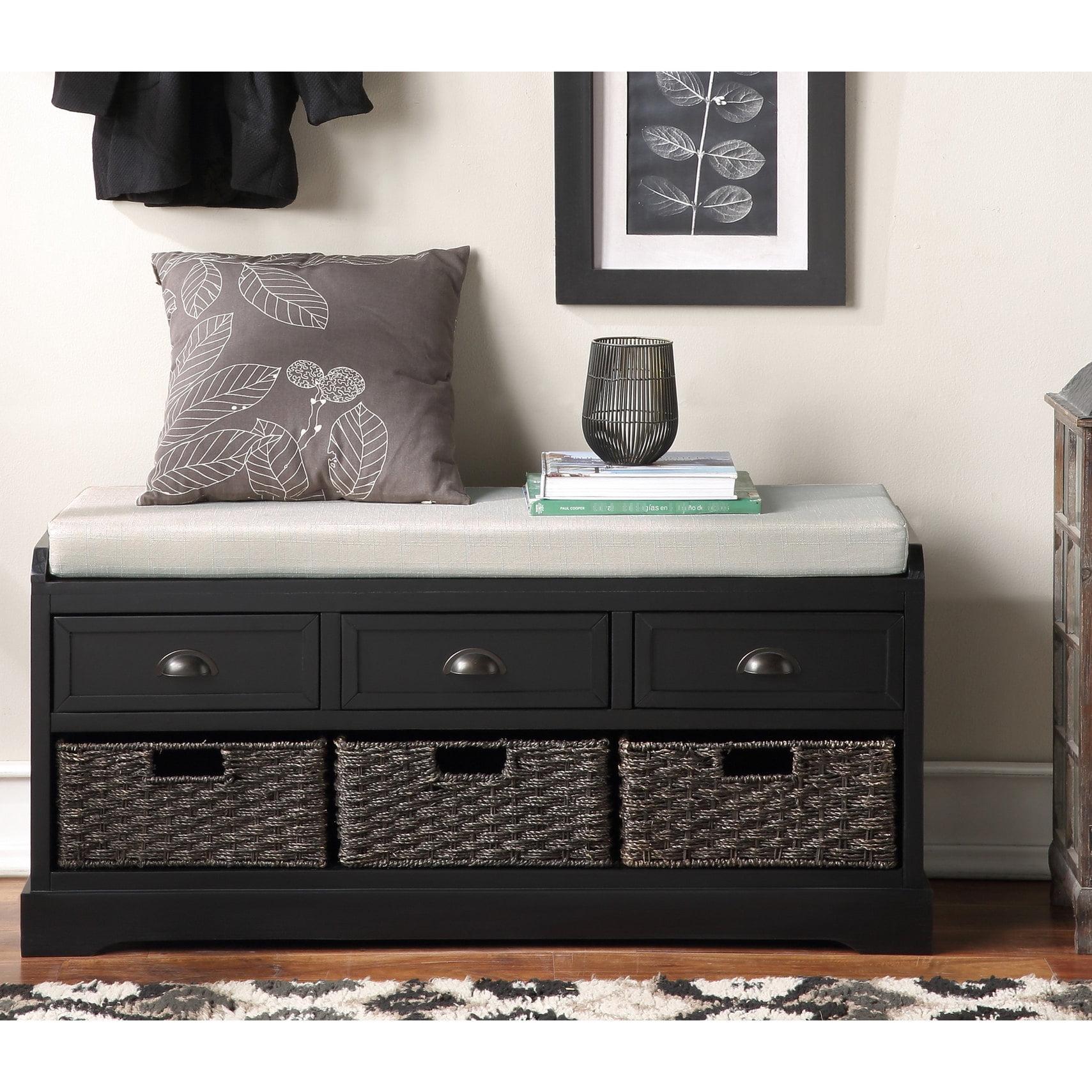 MDF Wood Bench with 3 Drawers and 3 Baskets / Stow Boots and Flats ...