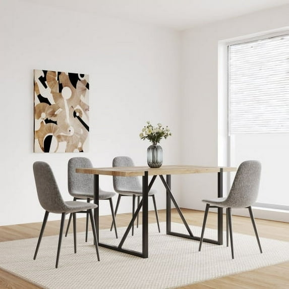 MDF Wood Colour Dining Table and Modern Dining Chairs Set of 4, Mid ...