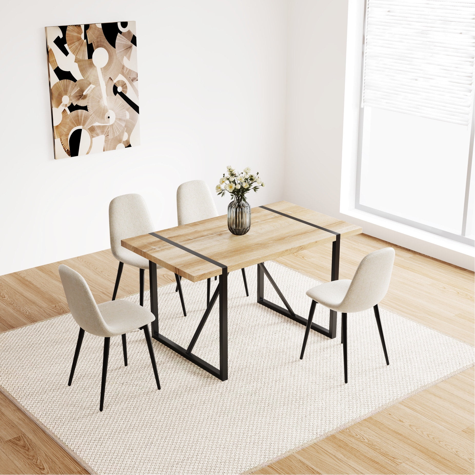 MDF Wood Dining Table and 4 Chair Set | Minimalist Design for Kitchen ...