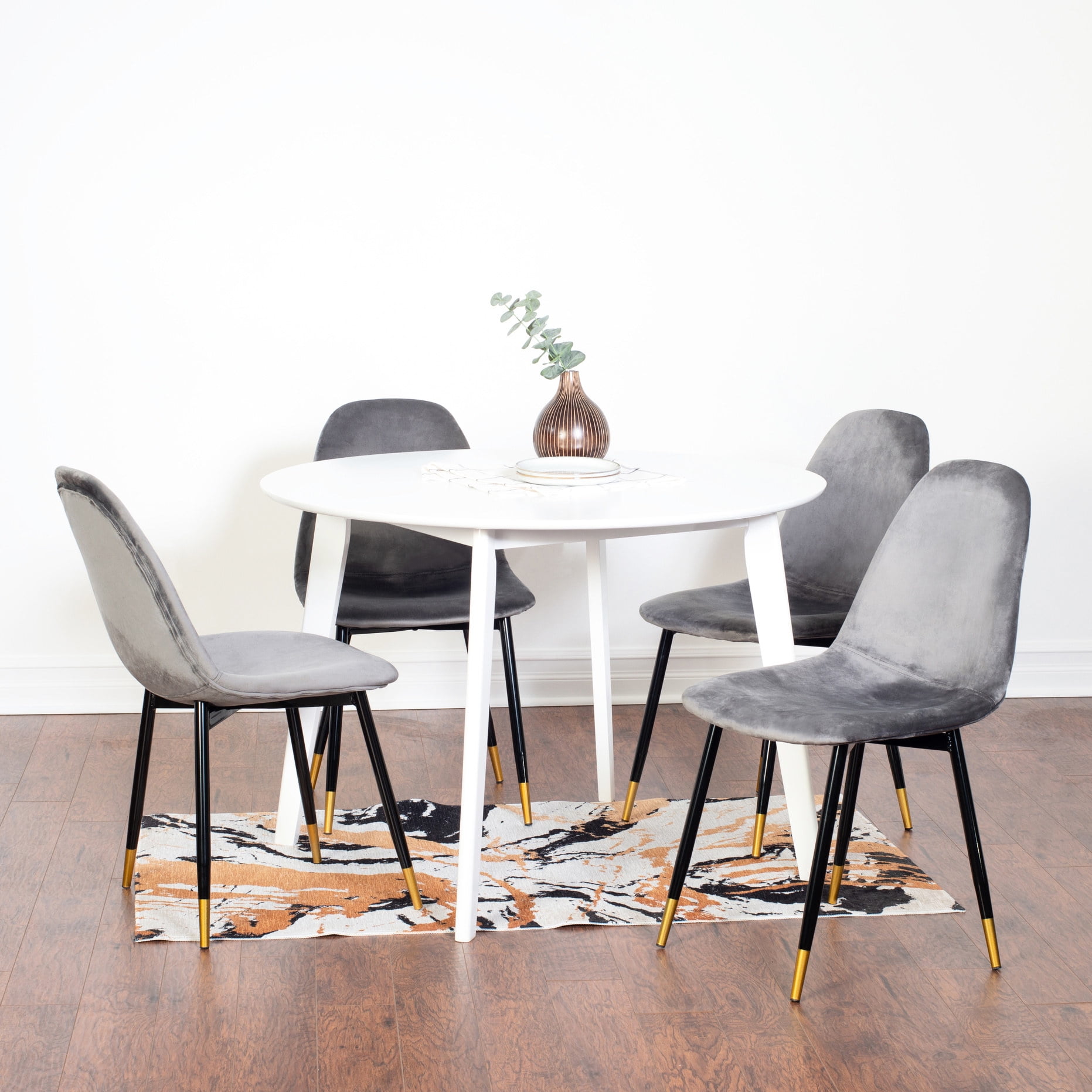 MDF and rubberwood white round table with 4 plush chairs for efficient ...