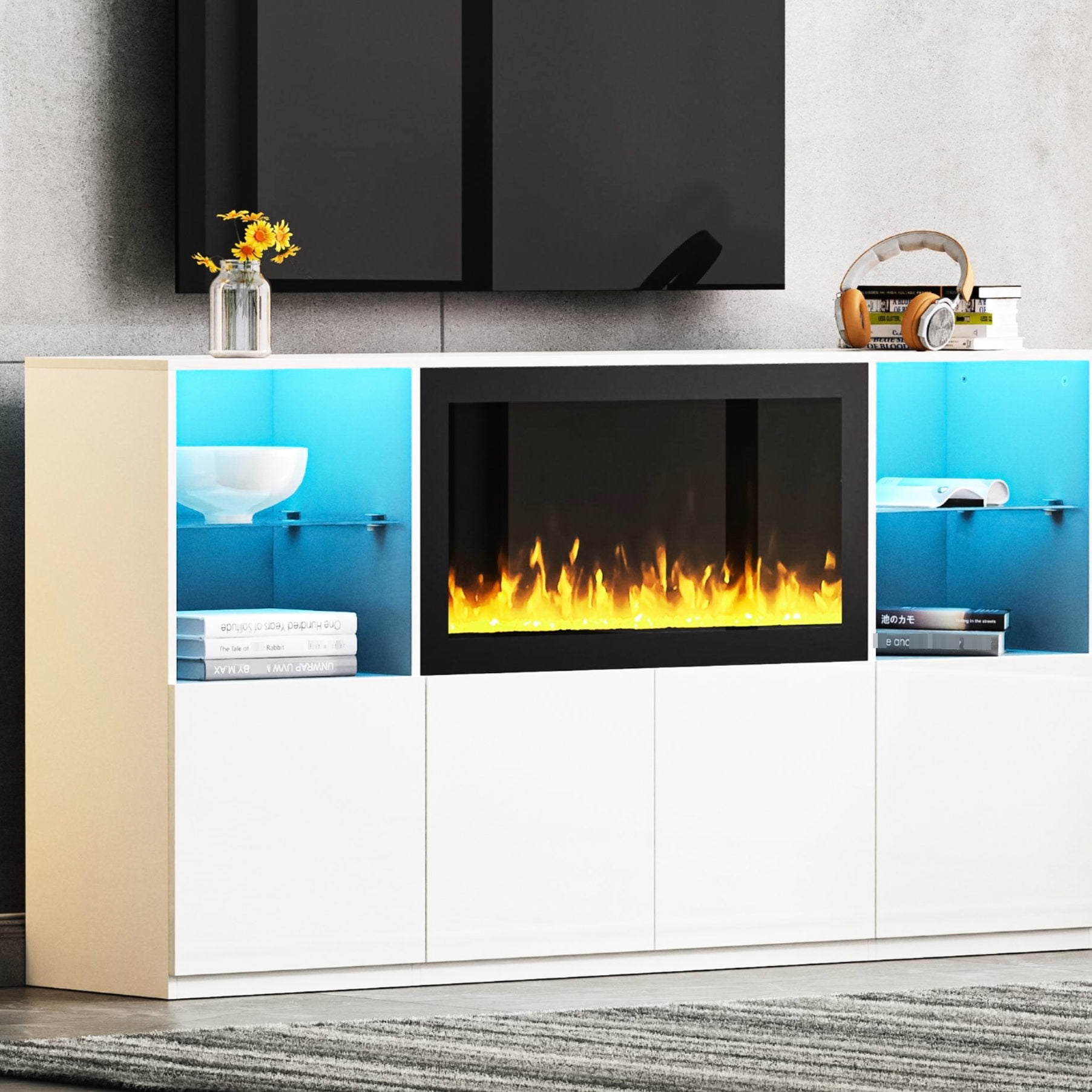 MDF material - Four spacious cabinets - Living room storage / Holds ...
