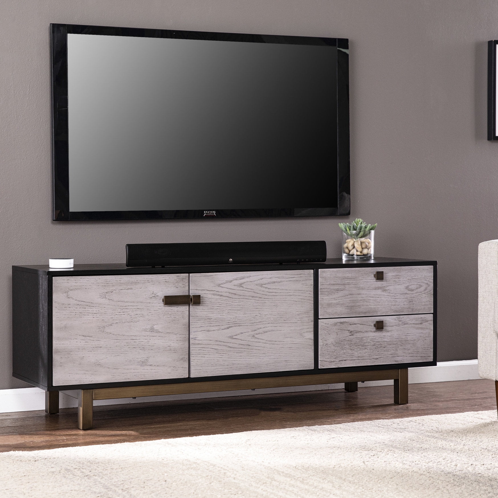 MDF media console with double doors and storage drawers for stylish ...