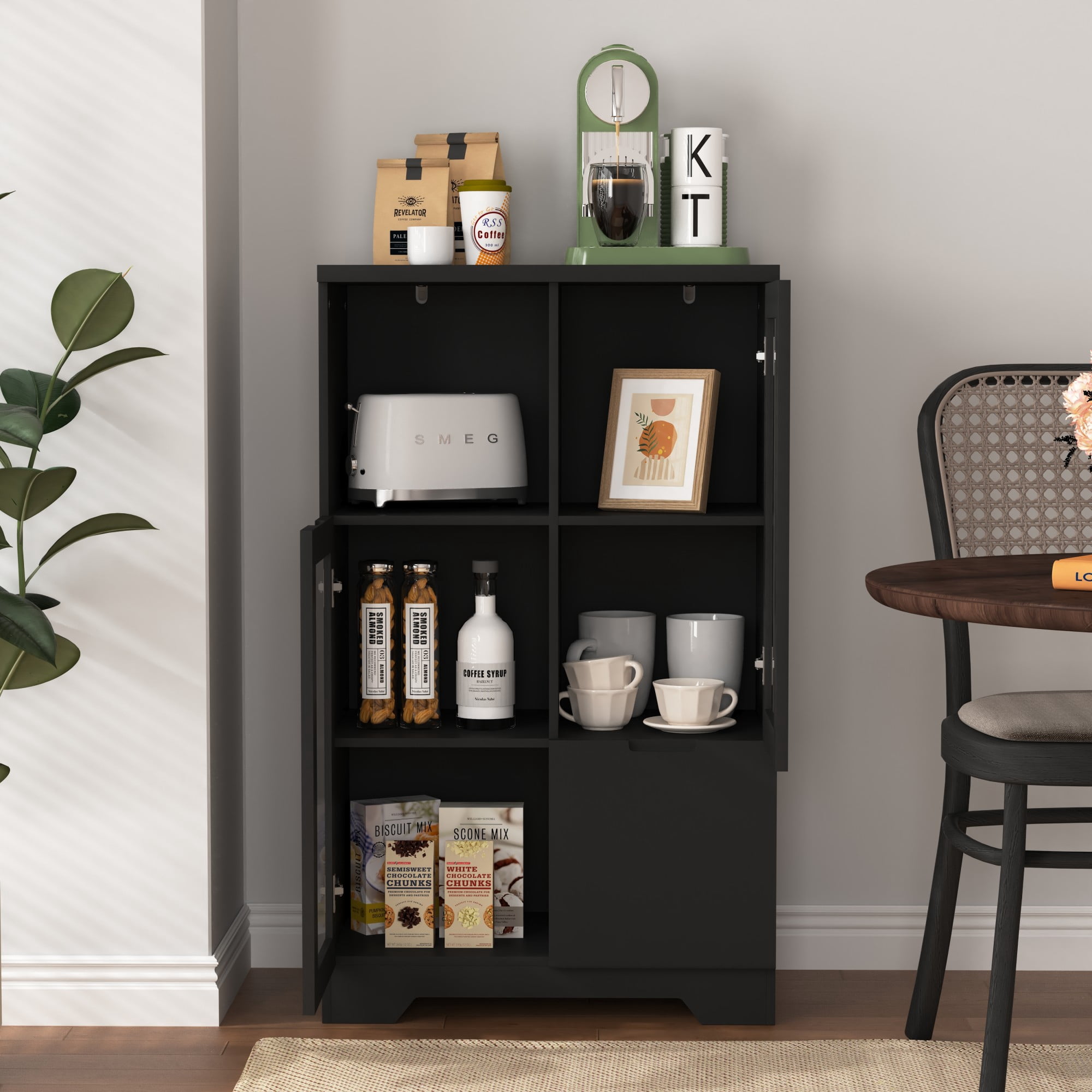 MDF painted Cabinet with Glass Doors and Drawer, Open Storage Space ...