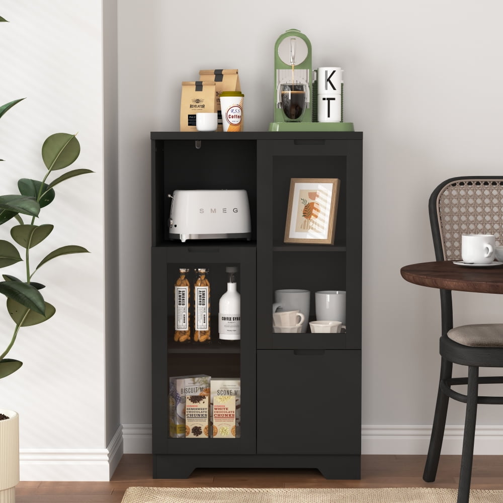 MDF painted Cabinet with Glass Doors and drawer, open storage space ...